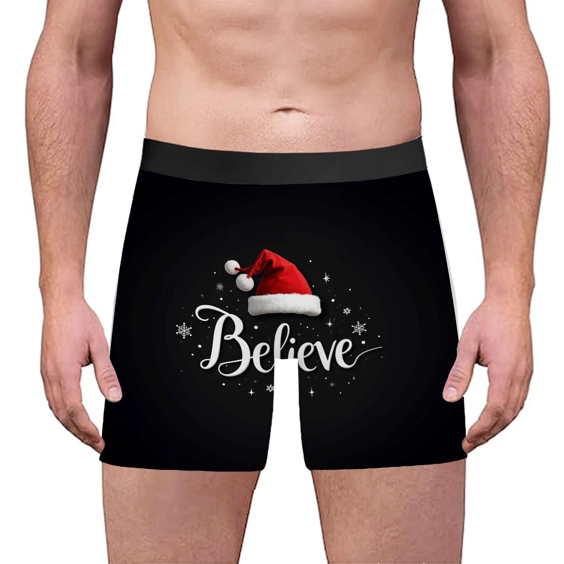 Men's Boxer Briefs with Festive Santa Hat Design - ' Believe ' in ...