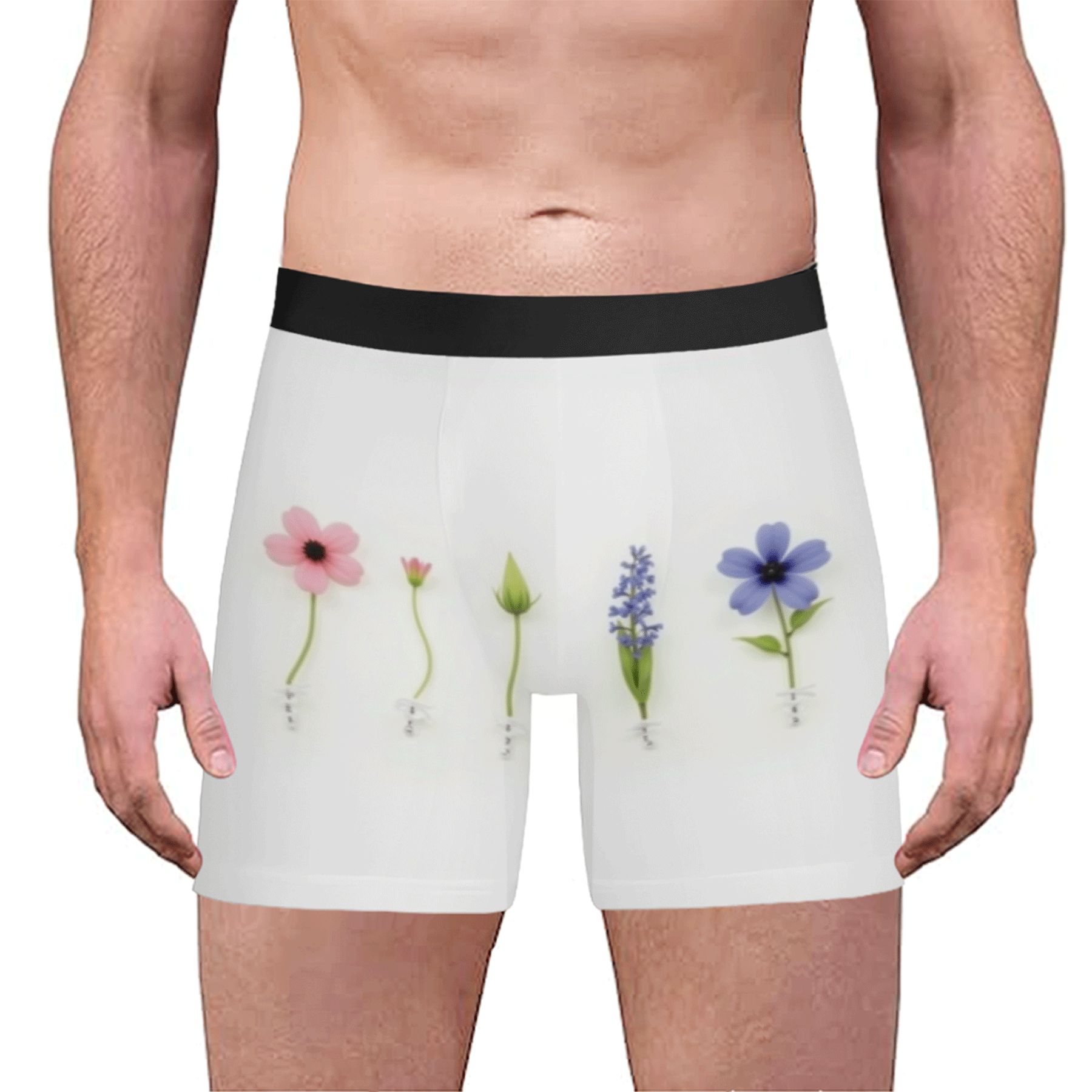 Men's Boxer Briefs with Floral Print - White Underwear Featuring ...