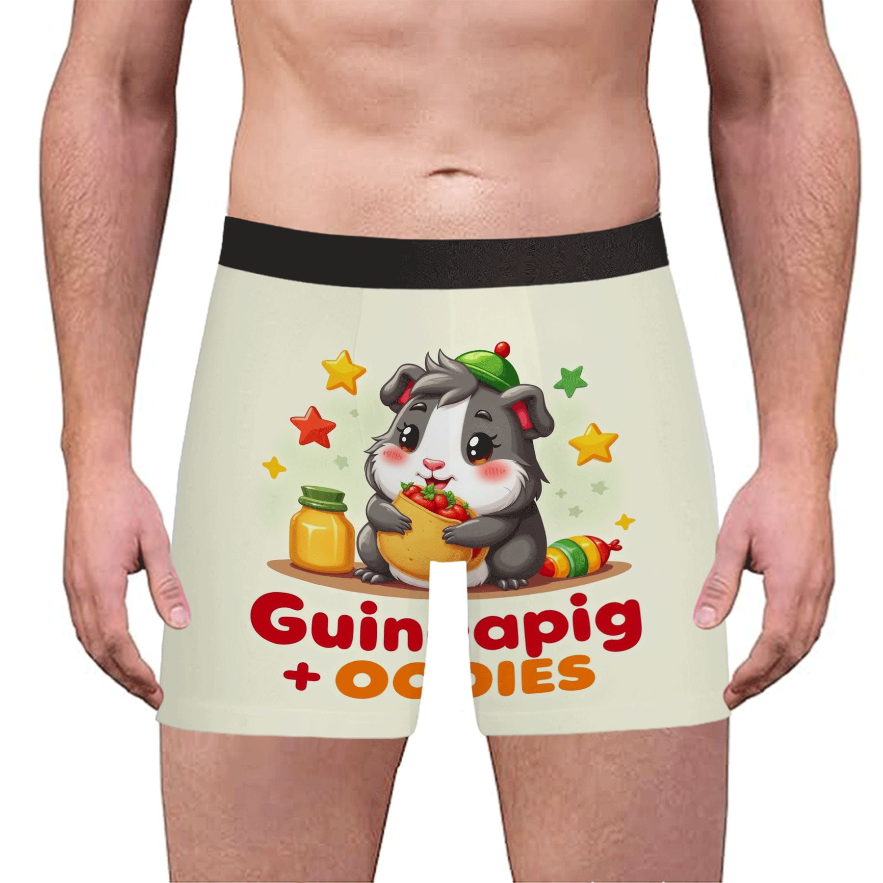 Men's Boxer Briefs with Fun Cartoon Guinea Pig Design - Green Hat ...