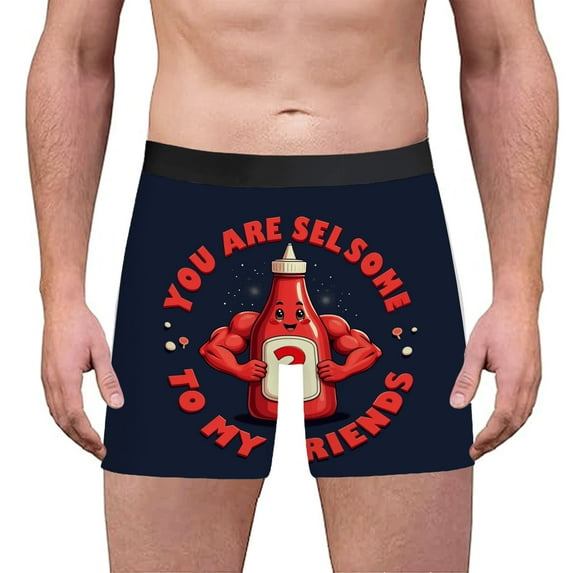 Men's Boxer Briefs with Fun Cartoon Ketchup Bottle Design Smiling Face ...