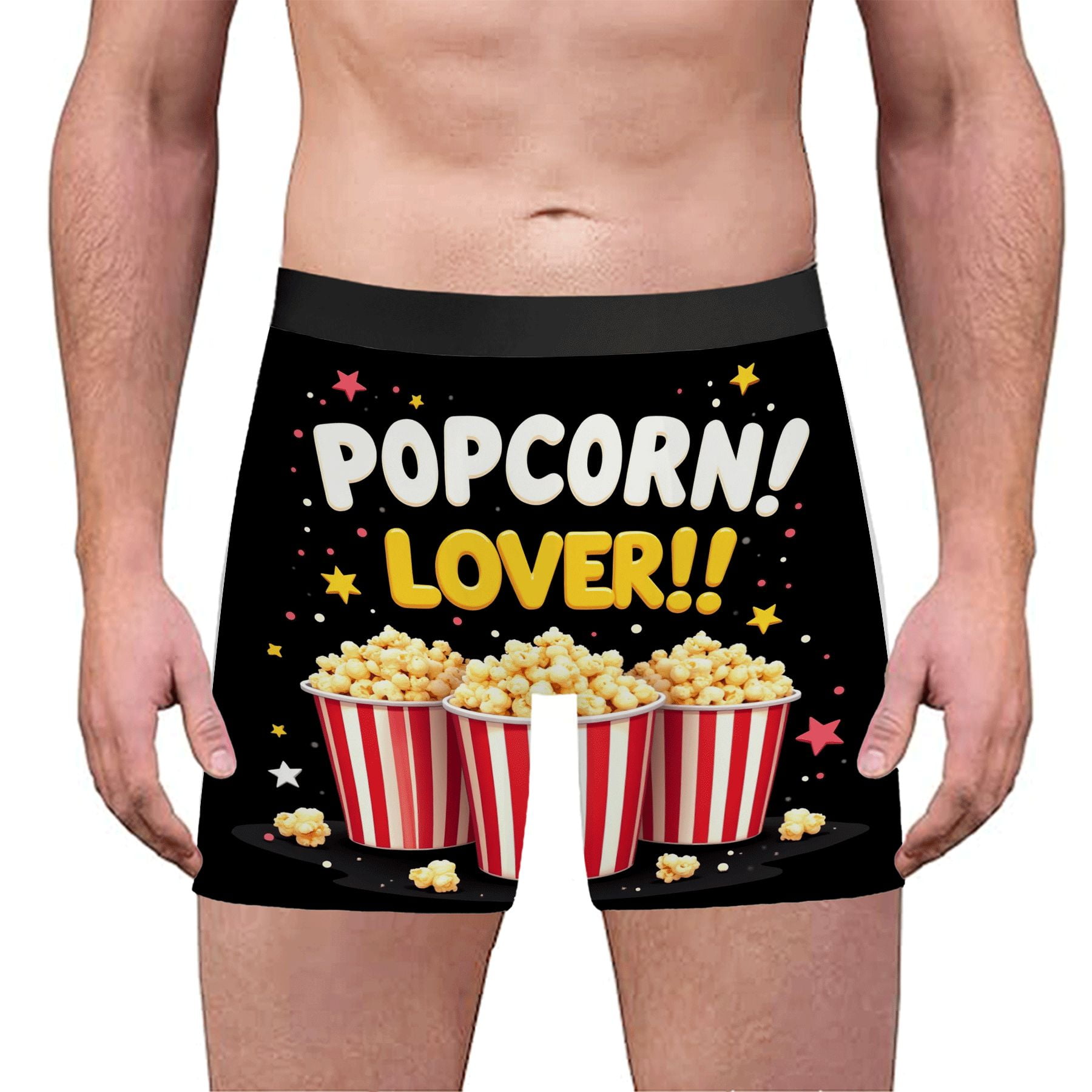 Men's Boxer Briefs with Fun Popcorn Design - Red & White Striped Cups ...