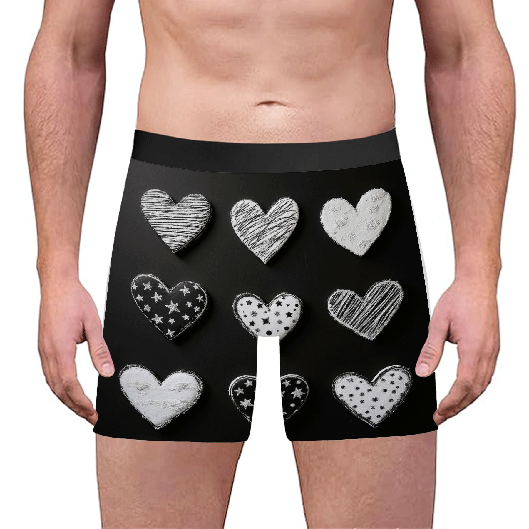 Men's Boxer Briefs with Heart Patterns - Stylish Black Underwear ...