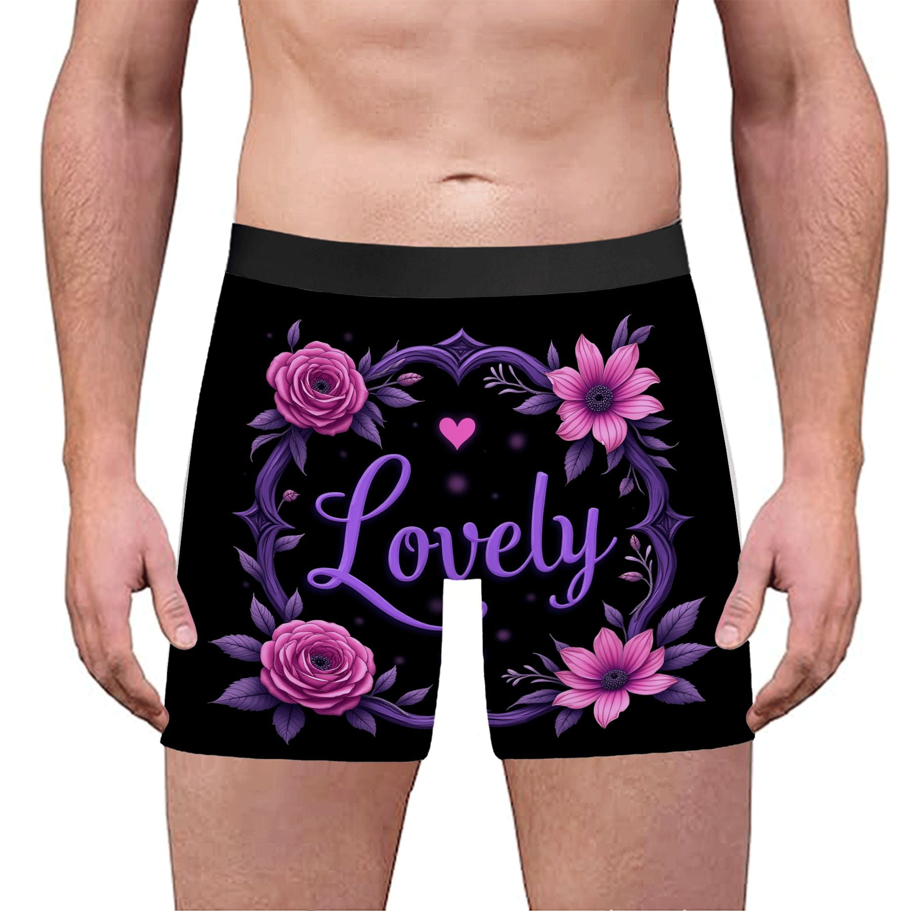 Men's Boxer Briefs with ' Lovely ' Cursive Design Elegant Floral Border ...
