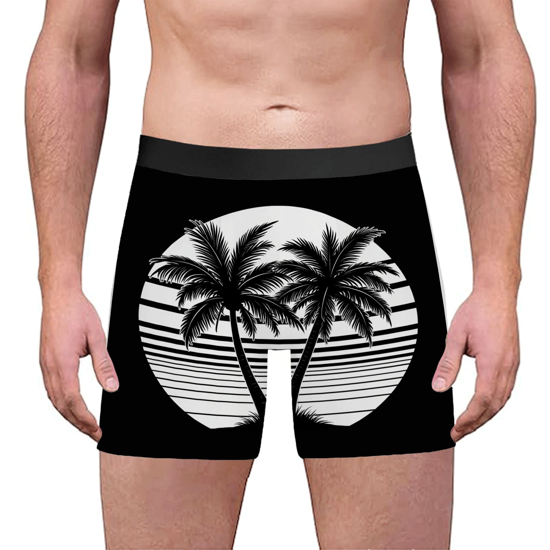 Men's Boxer Briefs with Monochrome Palm Tree Graphic - Sunset Horizon ...