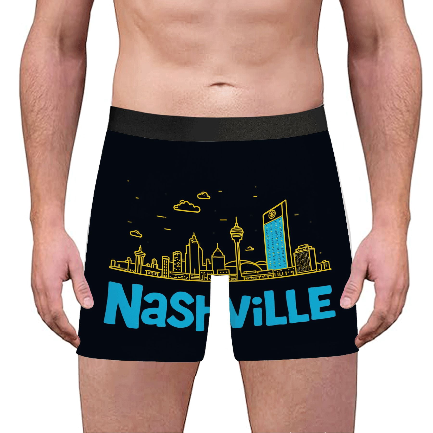 Men's Boxer Briefs with Nashville Skyline Design - Black Underwear ...