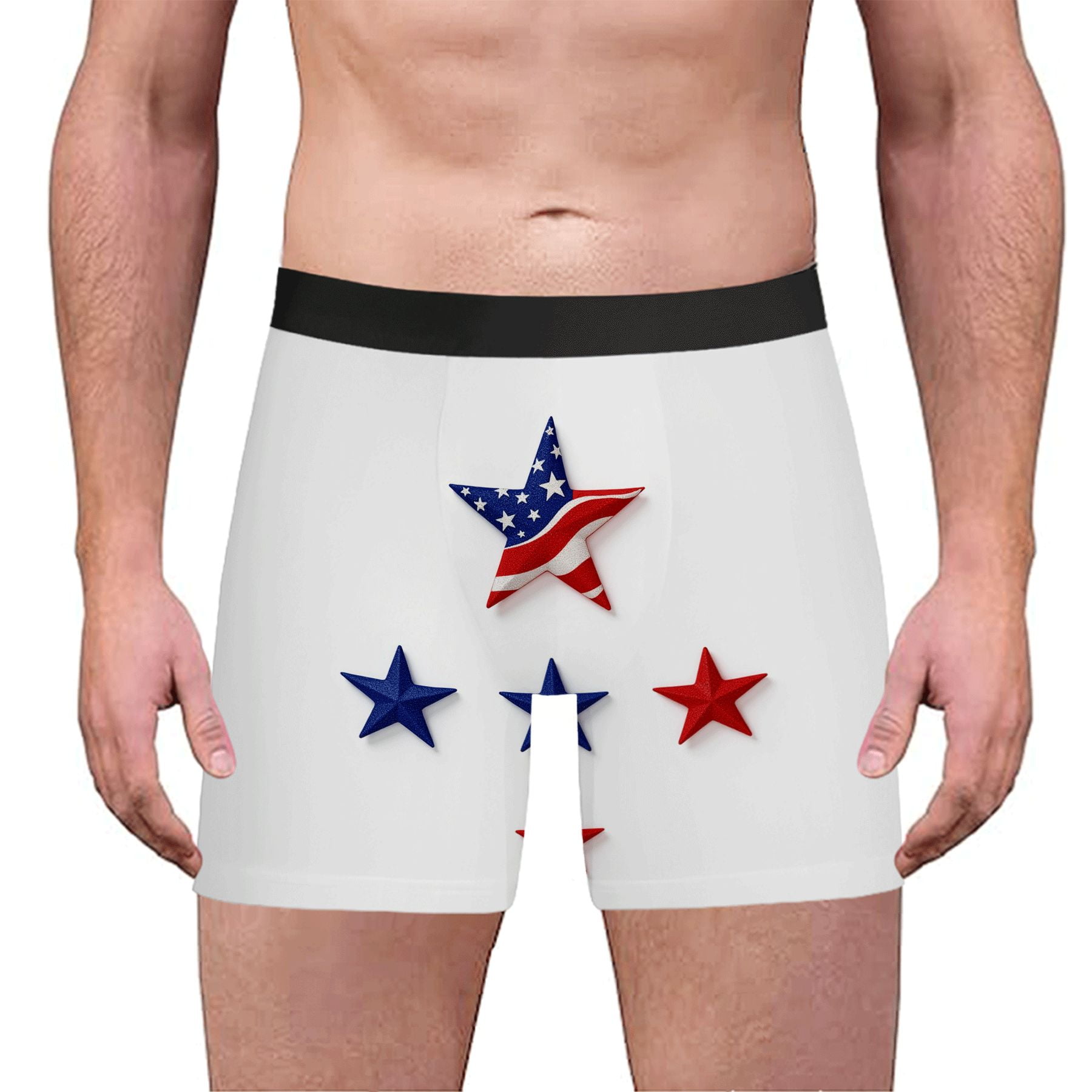 Men's Boxer Briefs with Patriotic Star Design - White with Black ...