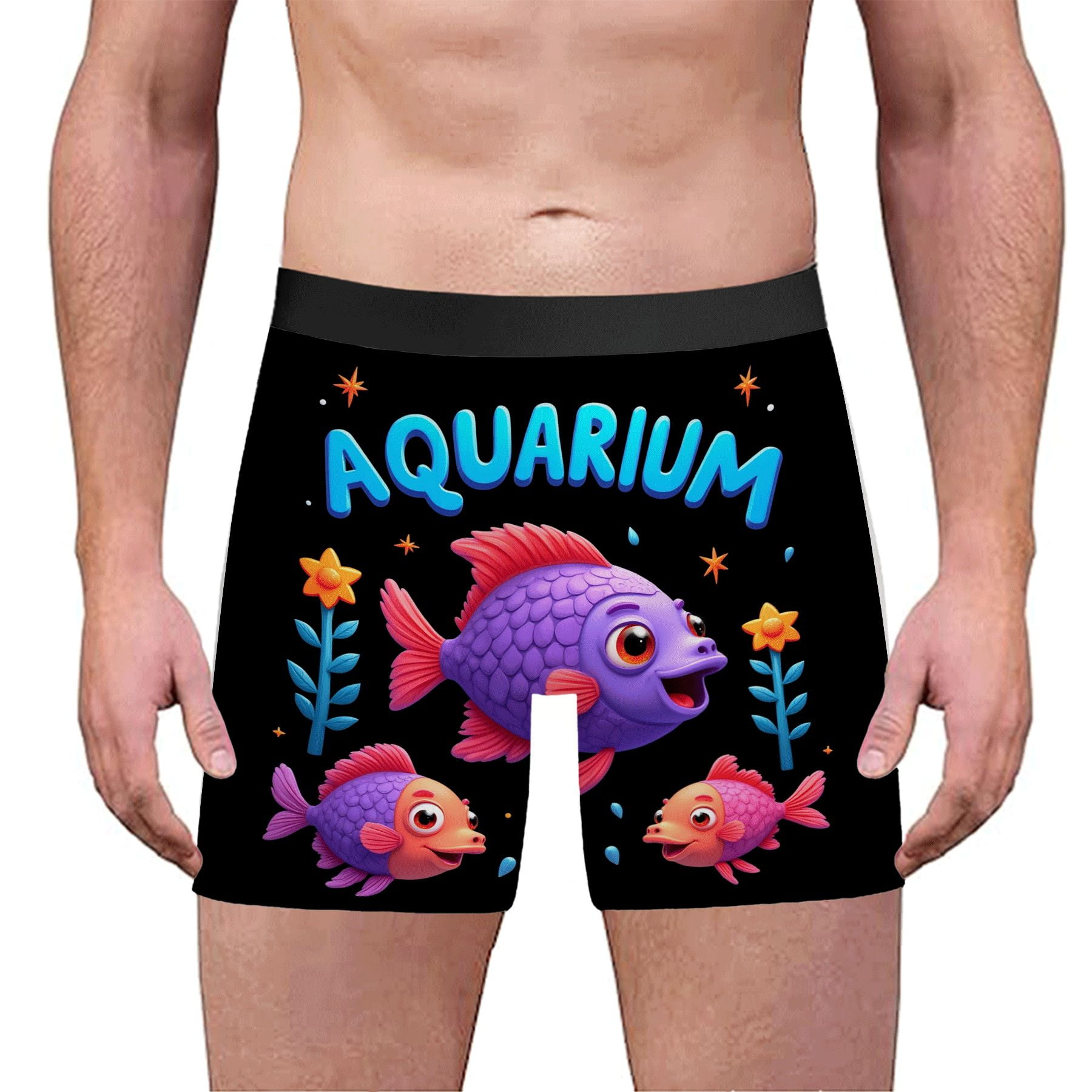 Men's Boxer Briefs with Playful Cartoon Aquarium Design - Purple Fish ...