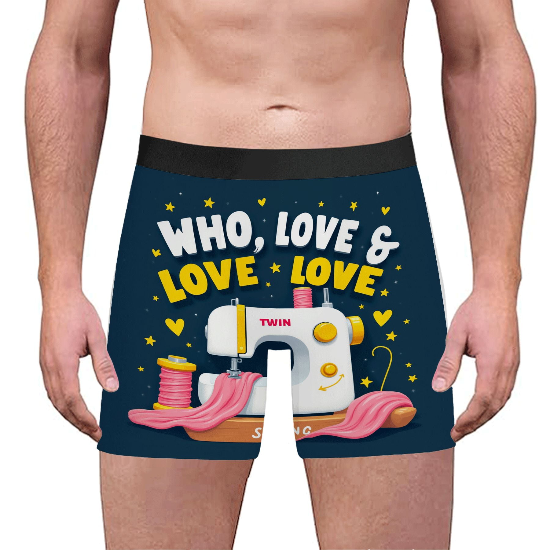 Men's Boxer Briefs with Playful Sewing Machine Design Dark Blue ...