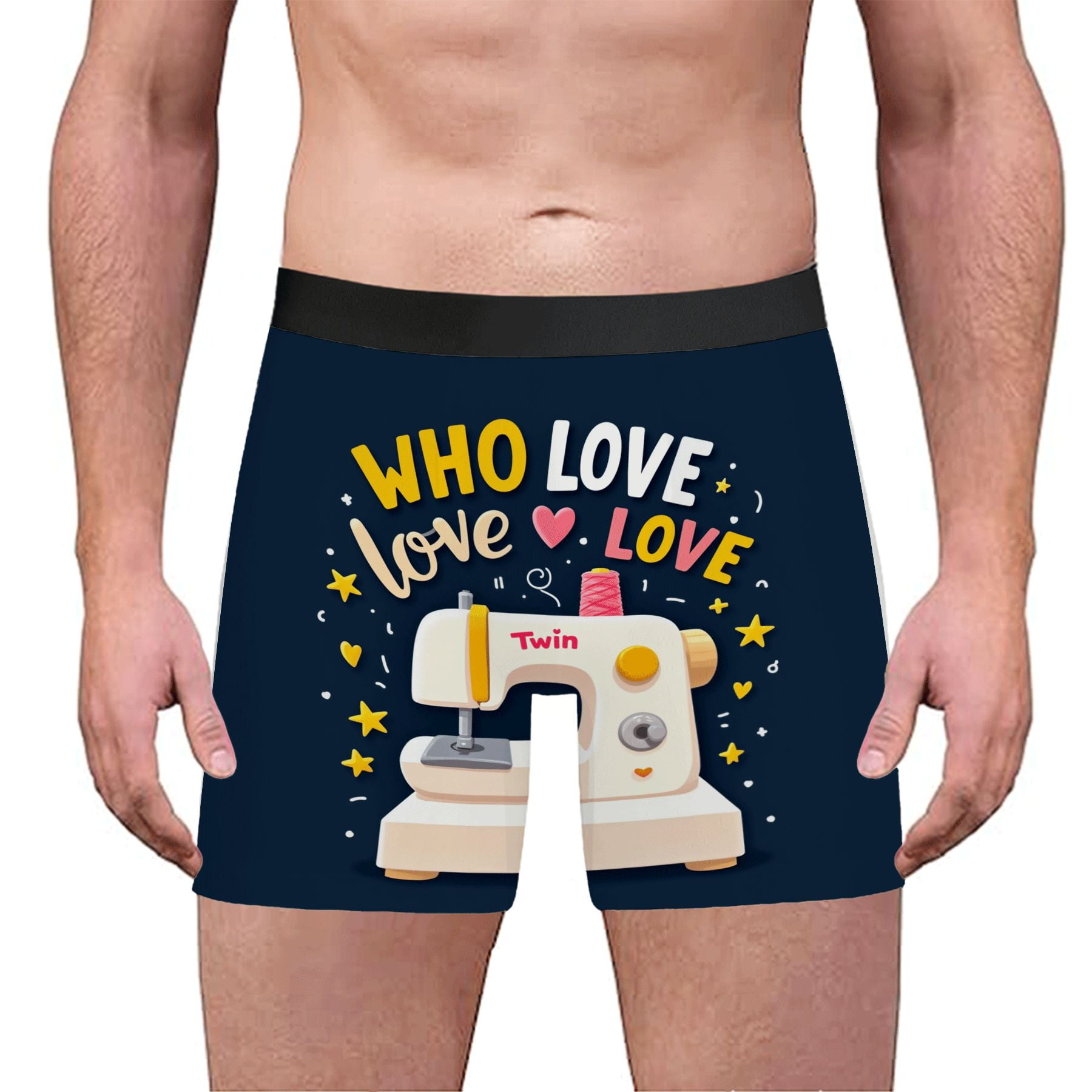 Men's Boxer Briefs with Playful Sewing Machine Design Navy Blue ...