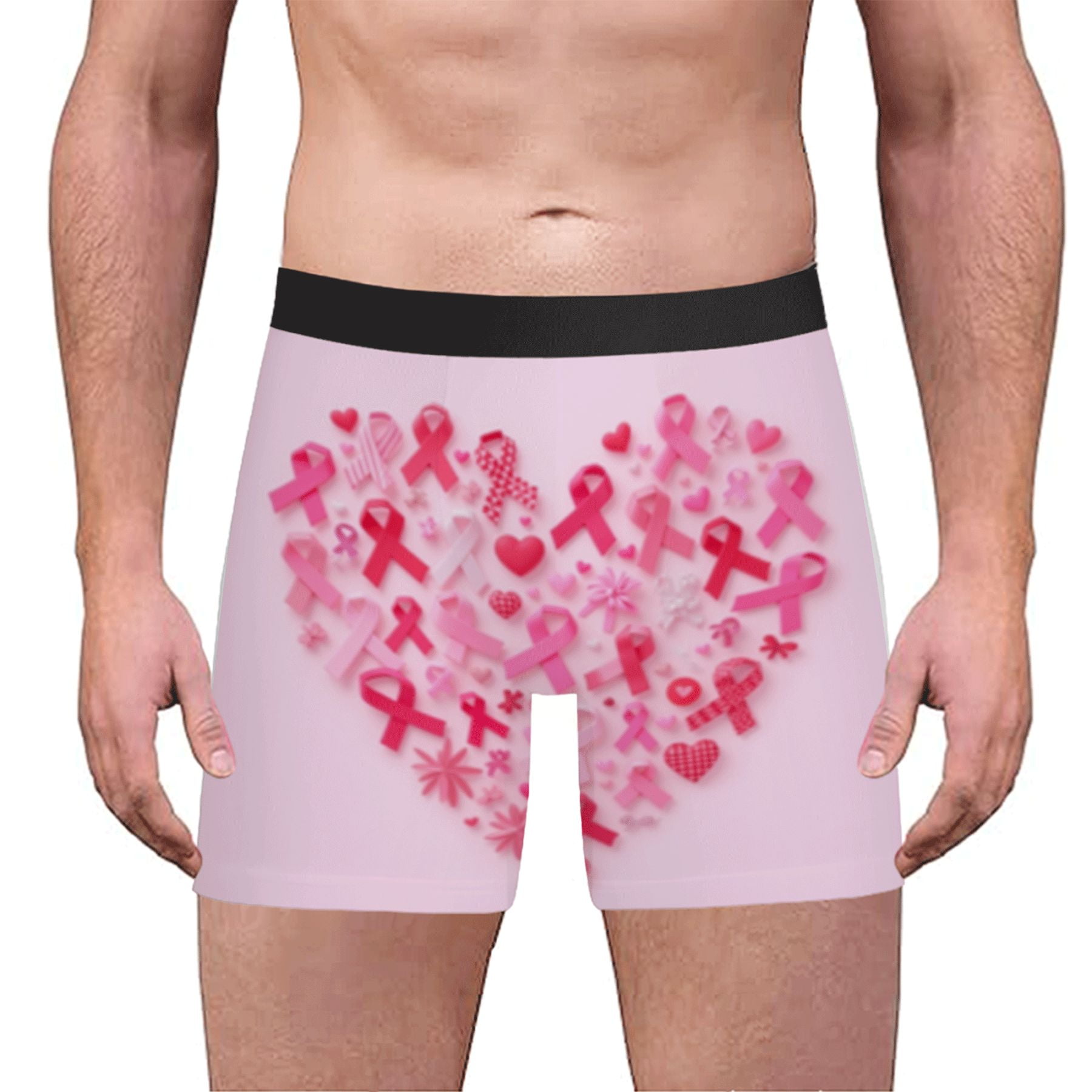 Men's Boxer Briefs with Soft Heart Pattern - Pink Ribbons & Heart ...