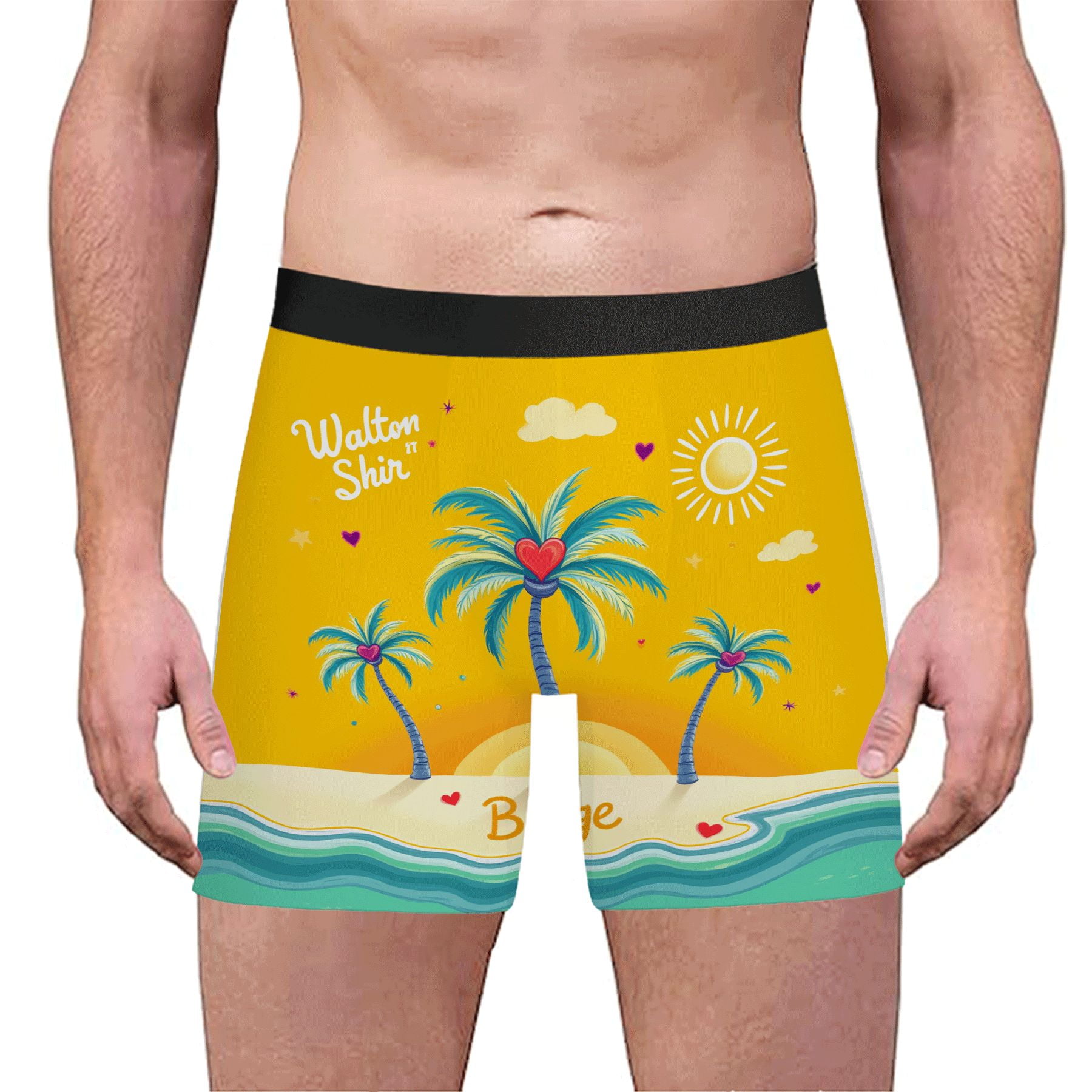 Men's Boxer Briefs with Tropical Palm Tree and Beach Scene Design ...