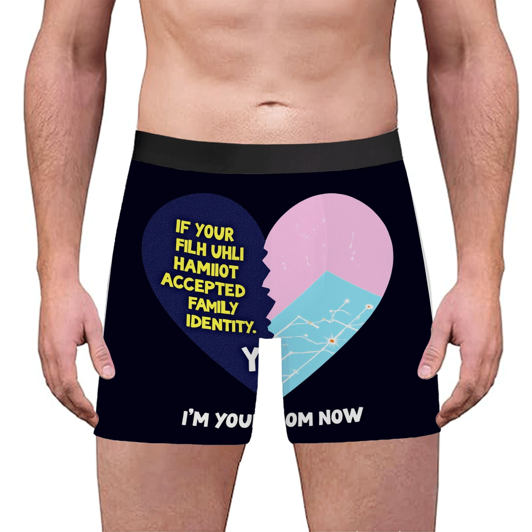 Men's Boxer Briefs with Unique Heart Design - Dark & Light Blue Split ...