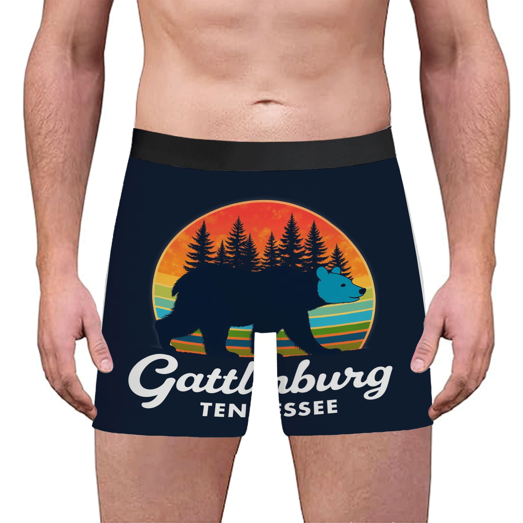 Men's Boxer Briefs with Vibrant Bear & Pine Tree Design Colorful ...