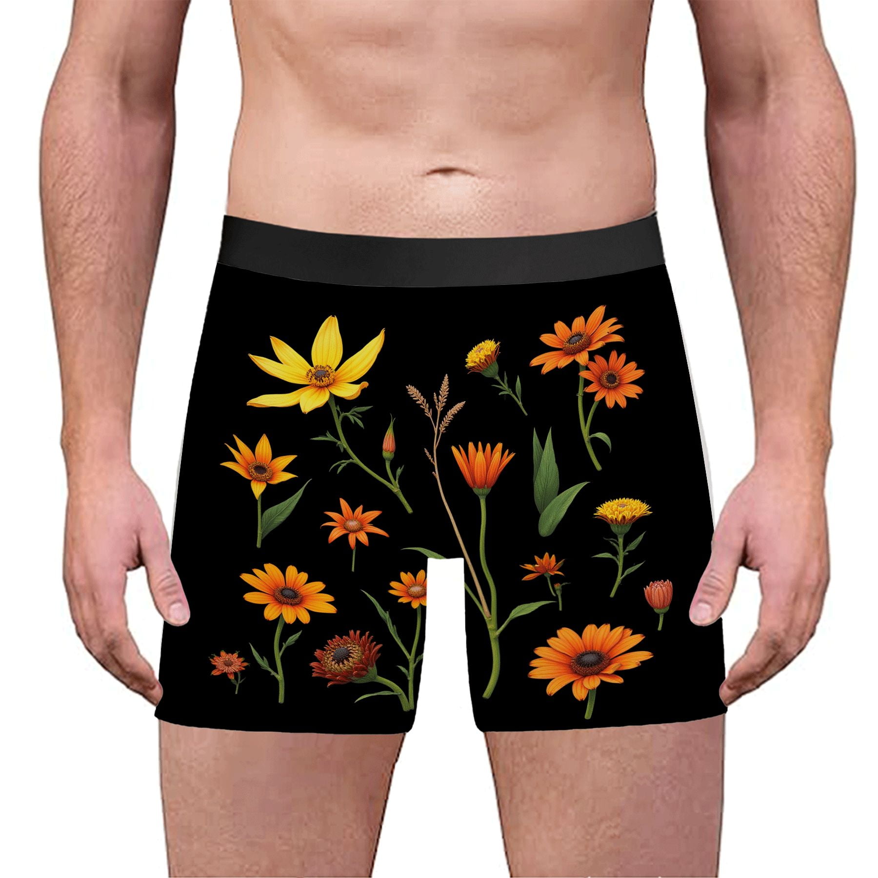Men's Boxer Briefs with Vibrant Botanical Print - Colorful Flowers in ...
