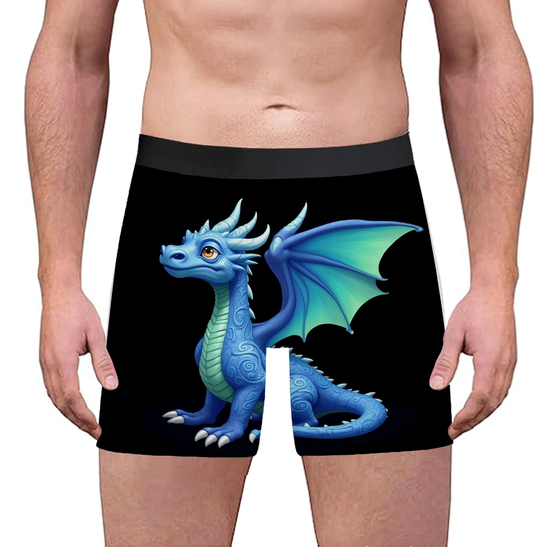 Men's Boxer Briefs with Vibrant Dragon Design - Blue Body Green Scales ...