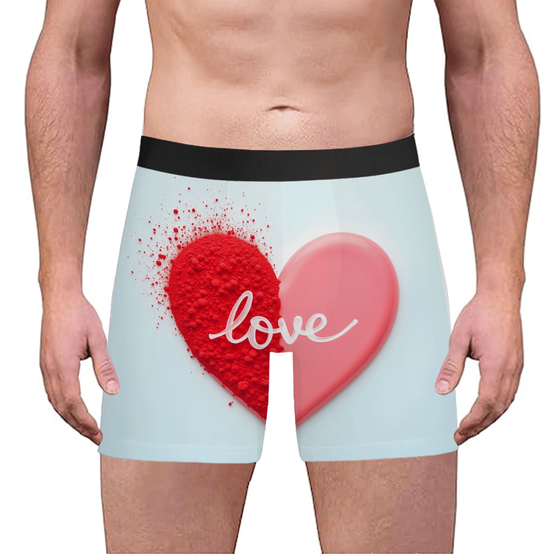 Men's Boxer Briefs with Vibrant Heart Design - Red Heart with Powder ...