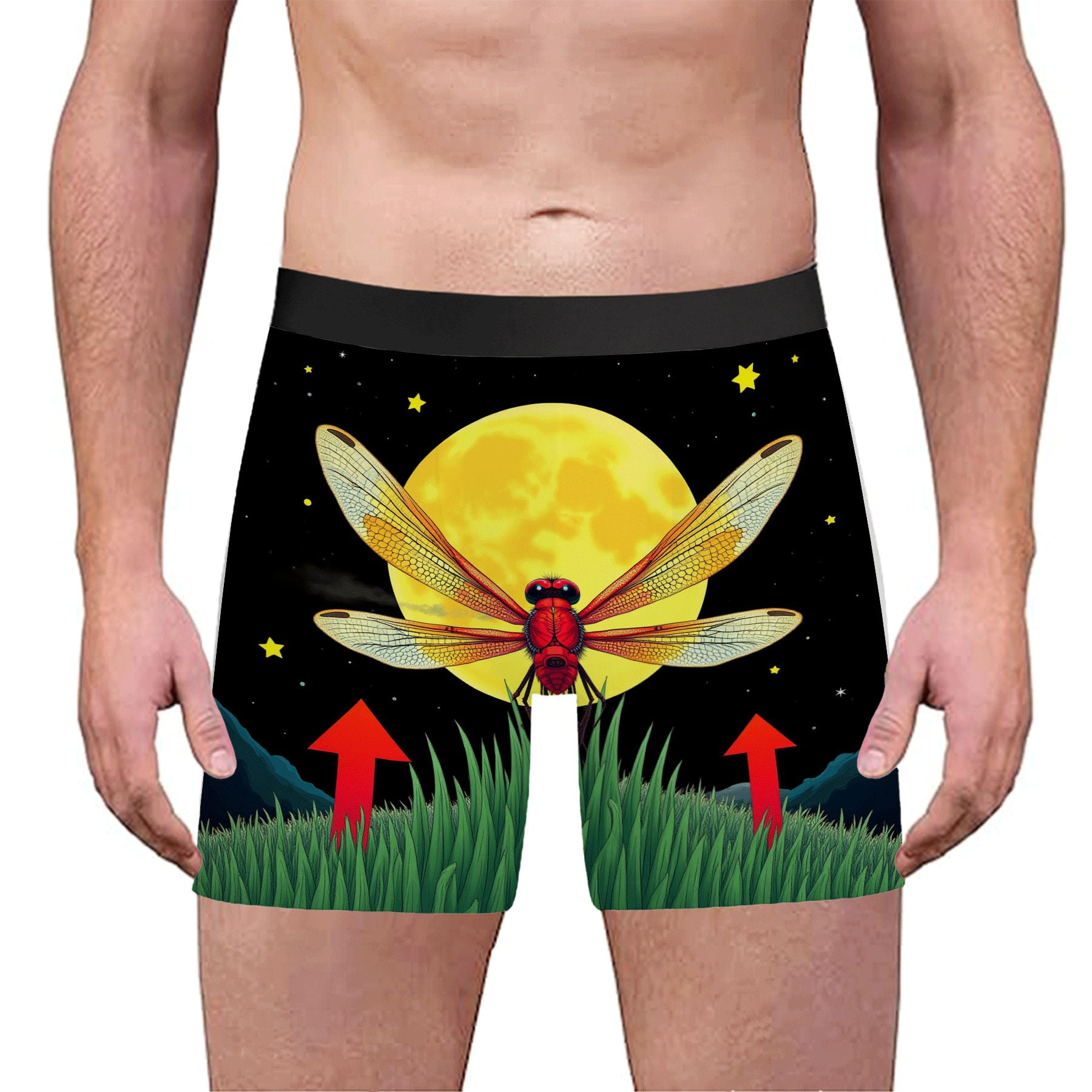 Men's Boxer Briefs with Vibrant Moon & Dragonfly Design - Red Dragonfly ...