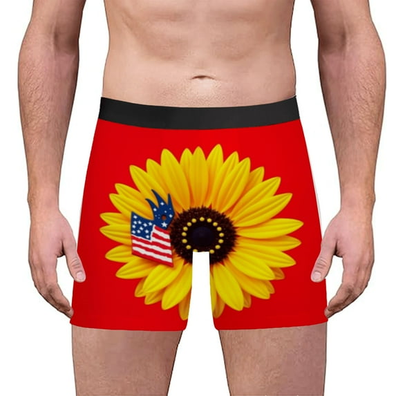 Men's Boxer Briefs with Vibrant Red Color Large Sunflower Print ...
