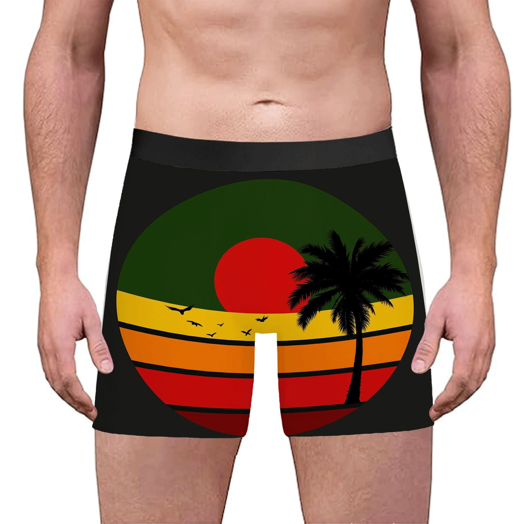 Men's Boxer Briefs with Vibrant Tropical Design - Red Sun Yellow ...