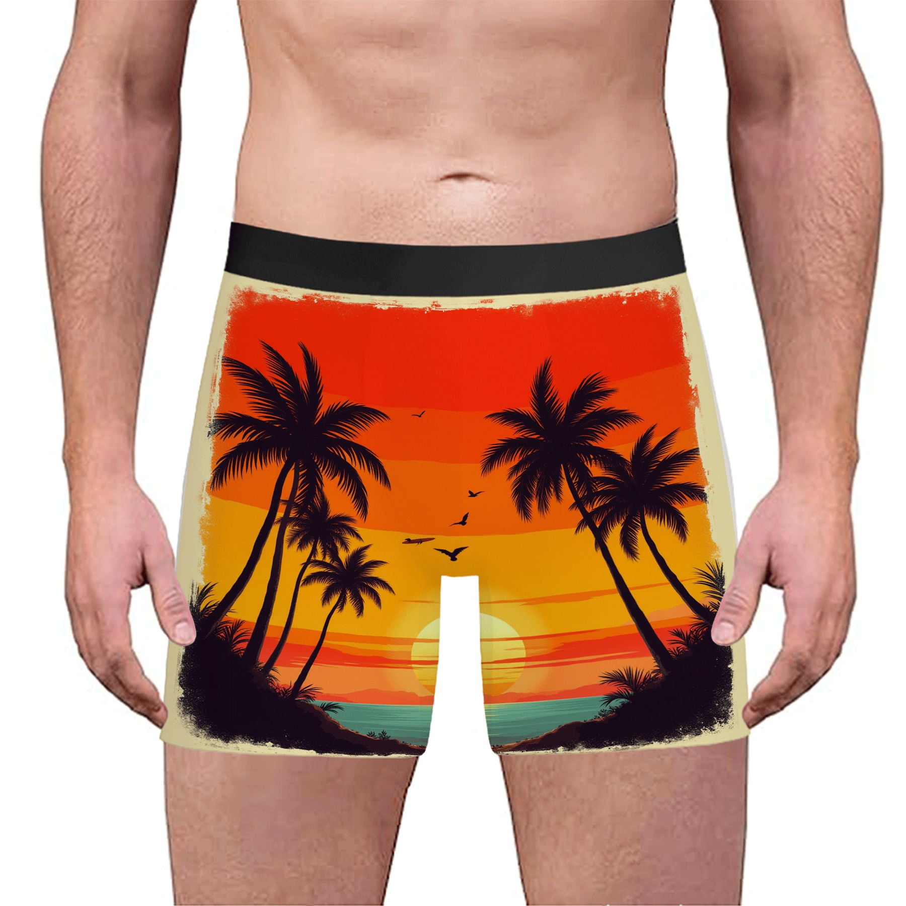 Men's Boxer Briefs with Vibrant Tropical Sunset Design - Silhouetted ...