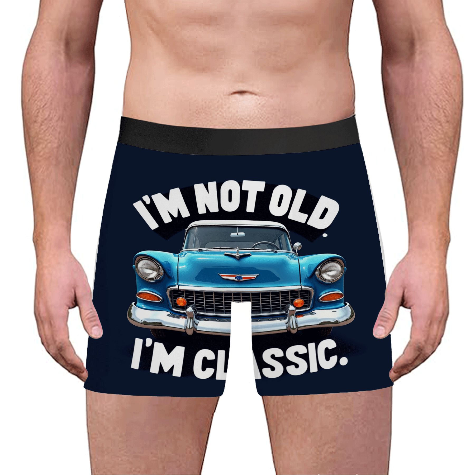 Men's Boxer Briefs with Vintage Blue Car Design - " I ' m Not Old I ' m ...