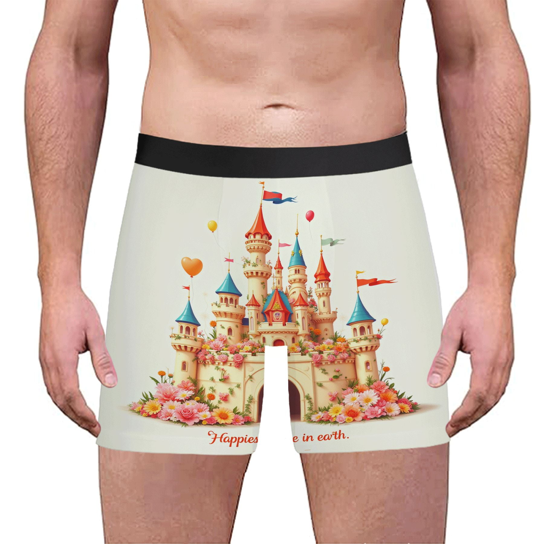 Men's Boxer Briefs with Whimsical Castle Design Colorful Flags Hot Air ...