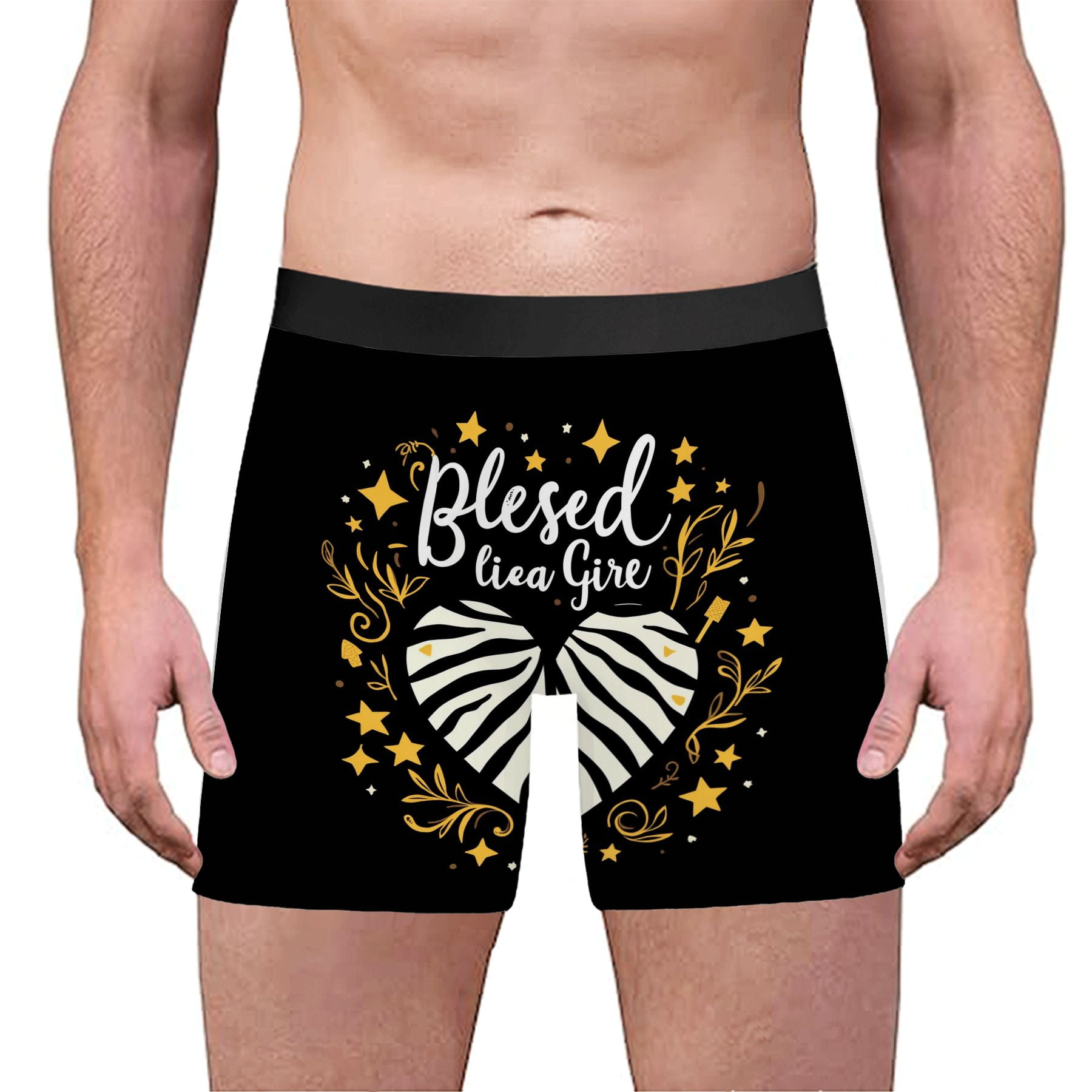 Men's Boxer Briefs with Whimsical Zebra - Striped Heart Design Golden ...