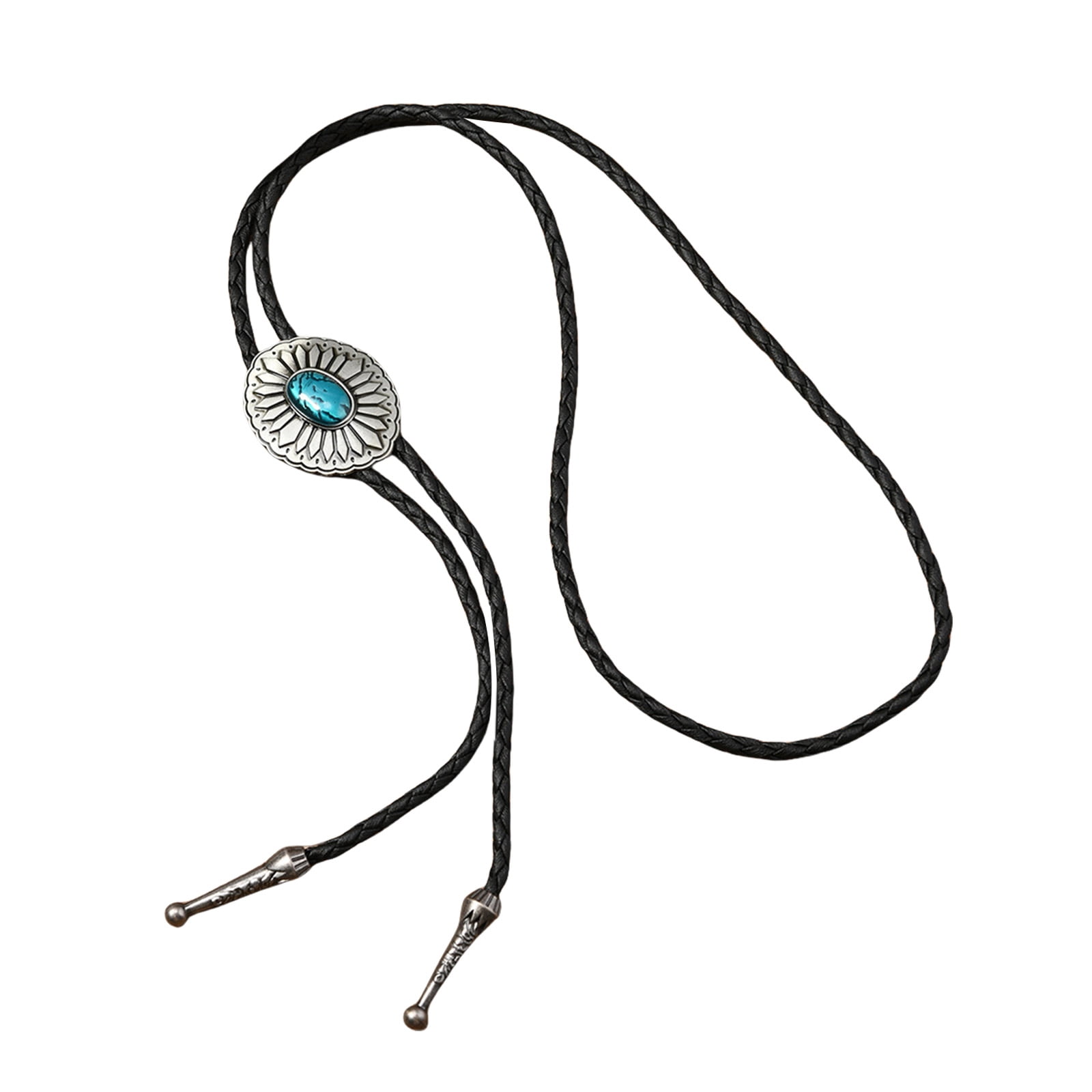 Men's Braided Leather Cord Bolotie with Metal Flower Adjustable Chain ...