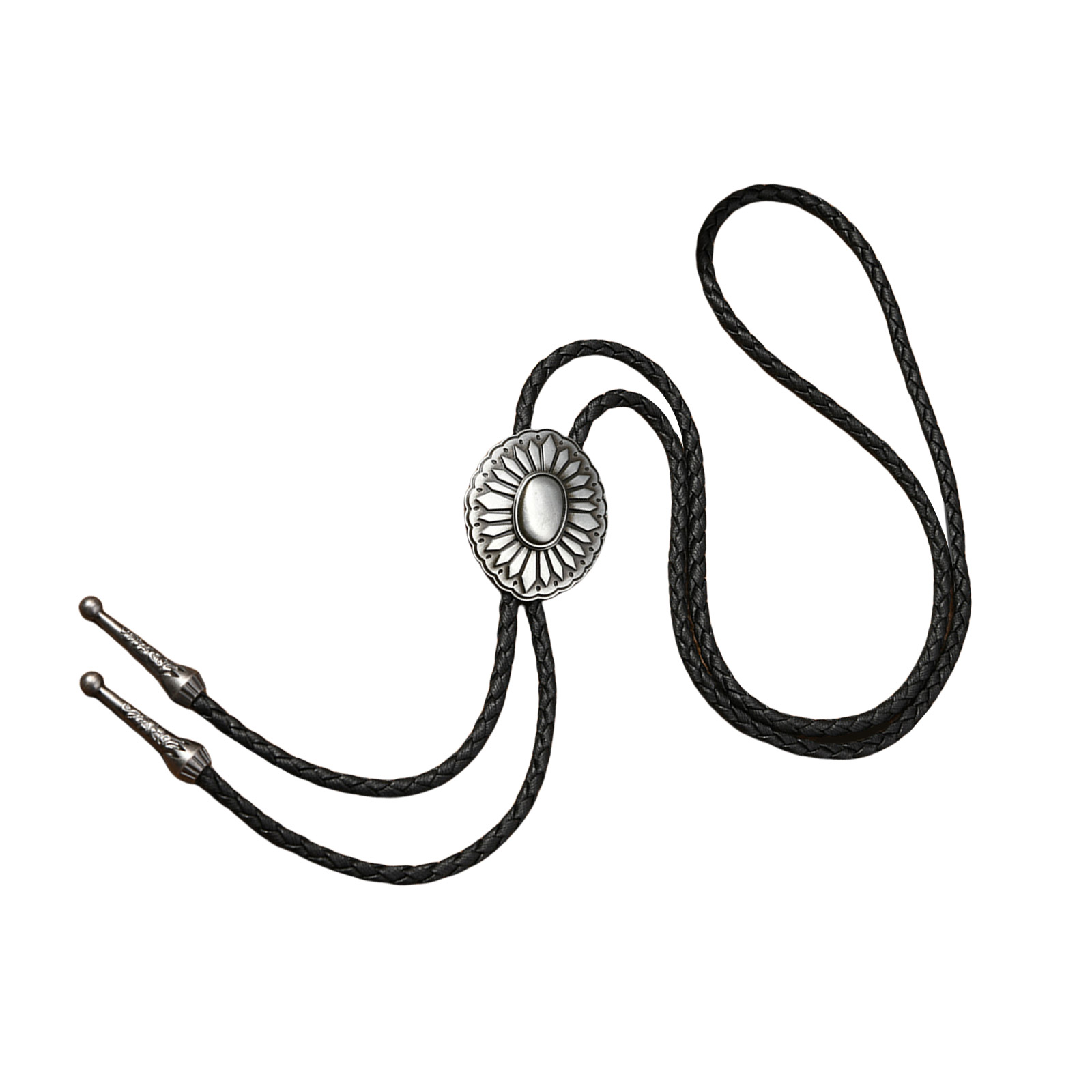 Men's Braided Leather Cord Bolotie with Metal Flower Adjustable Chain ...