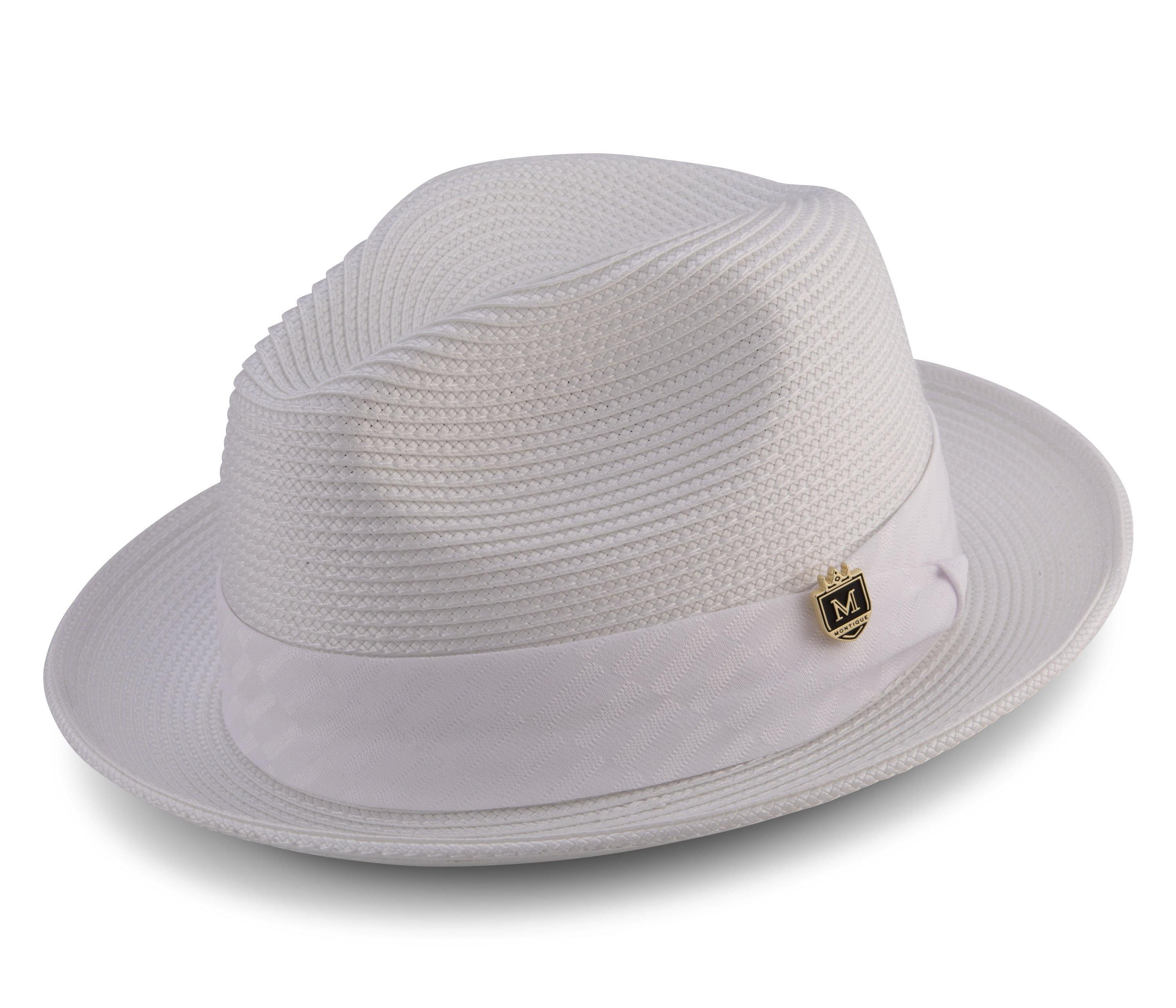 Men's Braided Two Tone Snap Brim Pinch Fedora Hat in White H-2054 ...