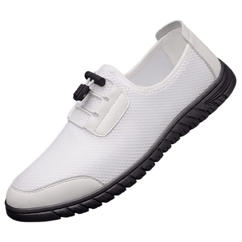 Men's Breathable White Mesh Slip-On Casual Shoes with Black Soles ...
