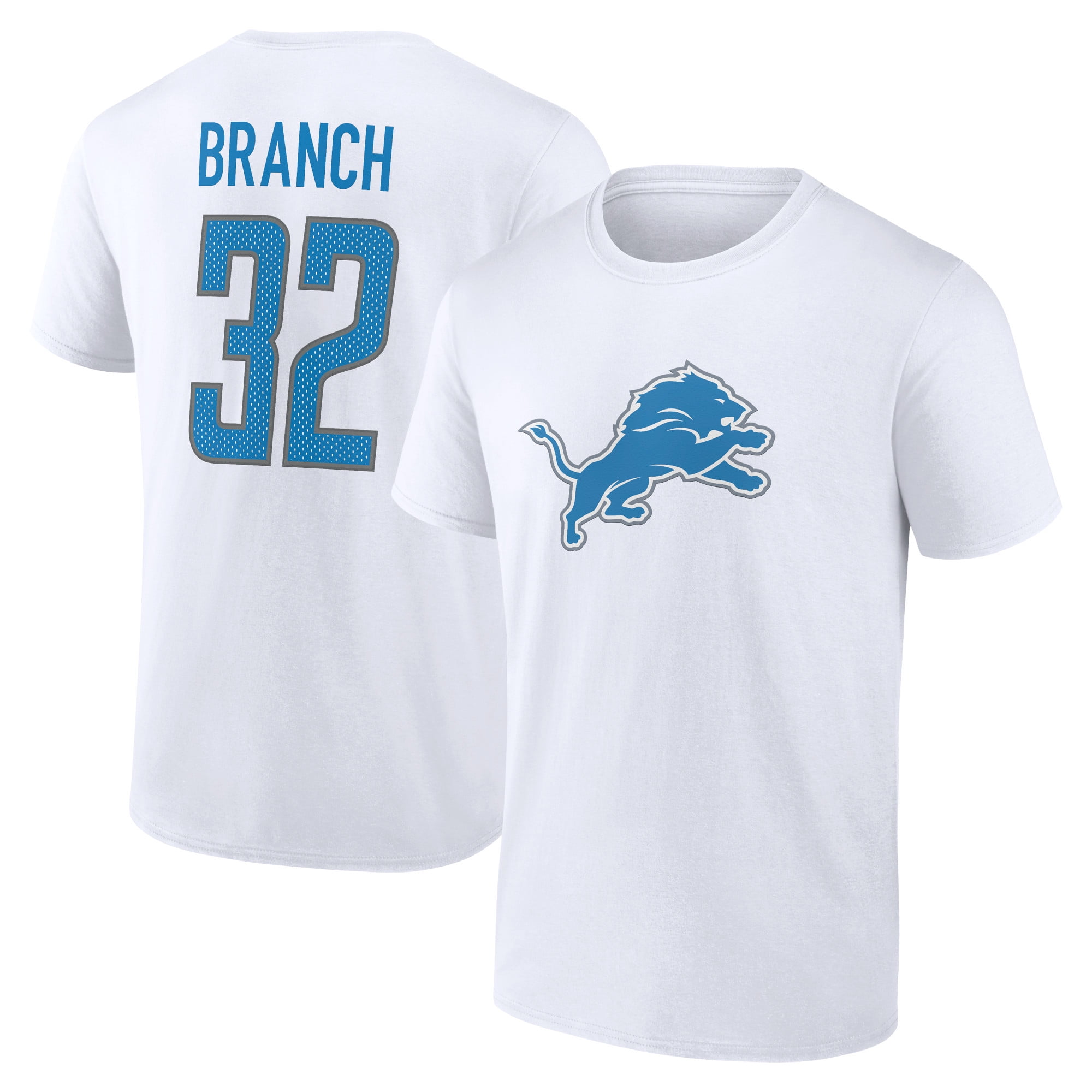 Men's Brian Branch White Detroit Lions Icon Player Name & Number T ...