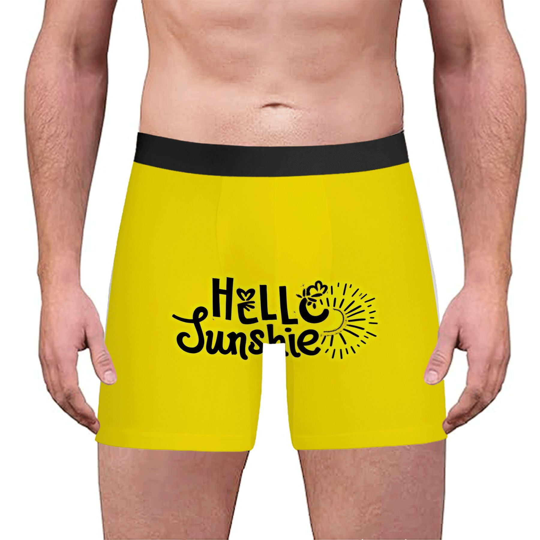 Men's Bright Yellow Boxer Briefs Black Waistband Heart & Sun Graphic ...