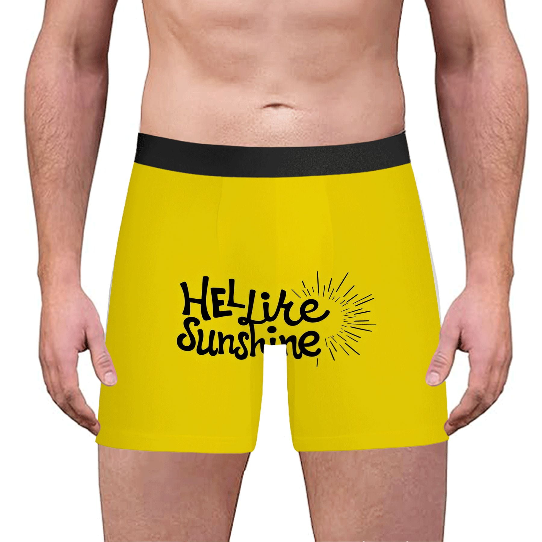 Men's Bright Yellow Boxer Briefs with Textured Black Waistband and Bold ...