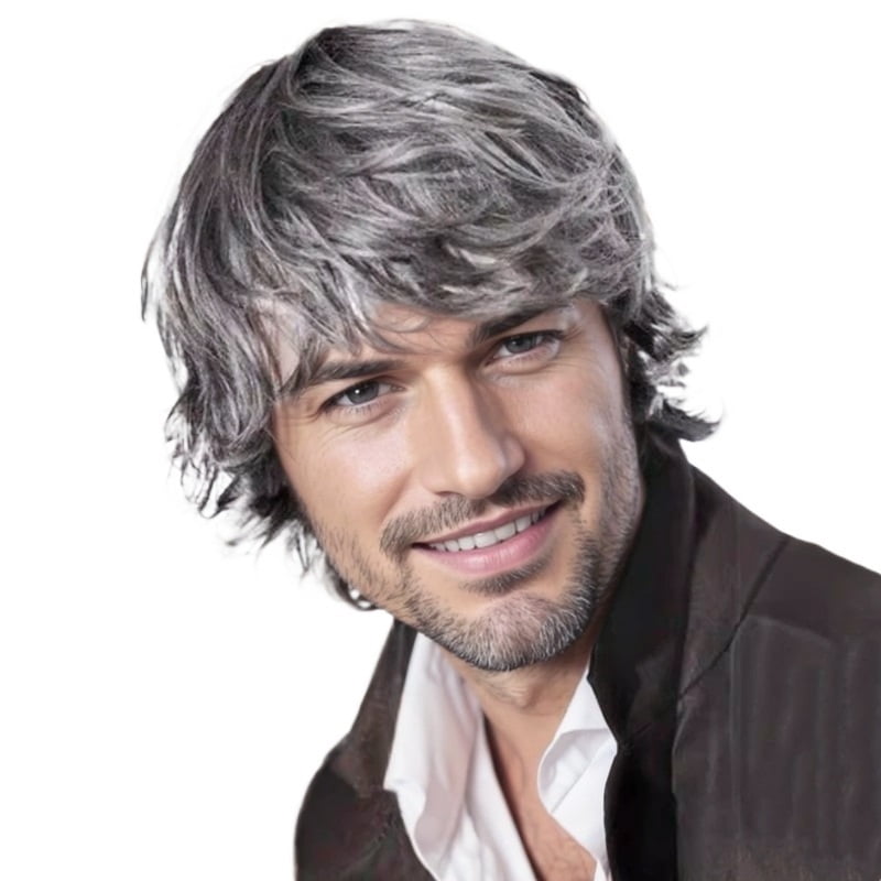 Men's Brown Short Hair Wigs with Outward Curls | Stylish Side-Parted ...