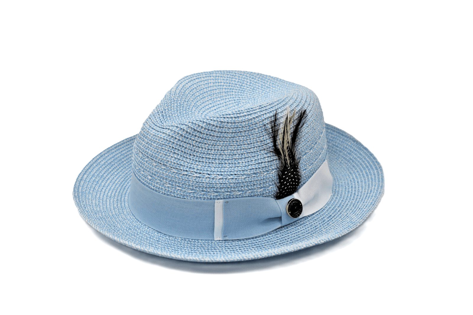 Men's Bruno Capelo Fedora 100% Poly Braid Light Blue and White Ricardo ...