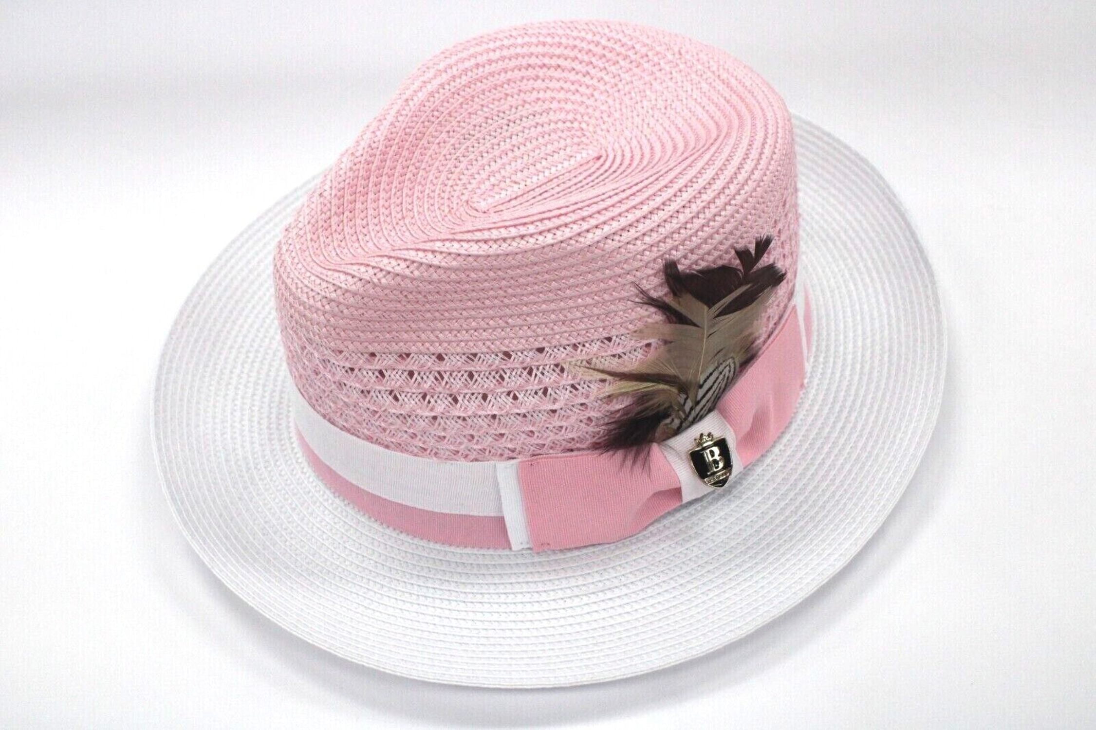 Men's Bruno Capelo Fedora 100% Poly Braid Pink and White BD-952 ...