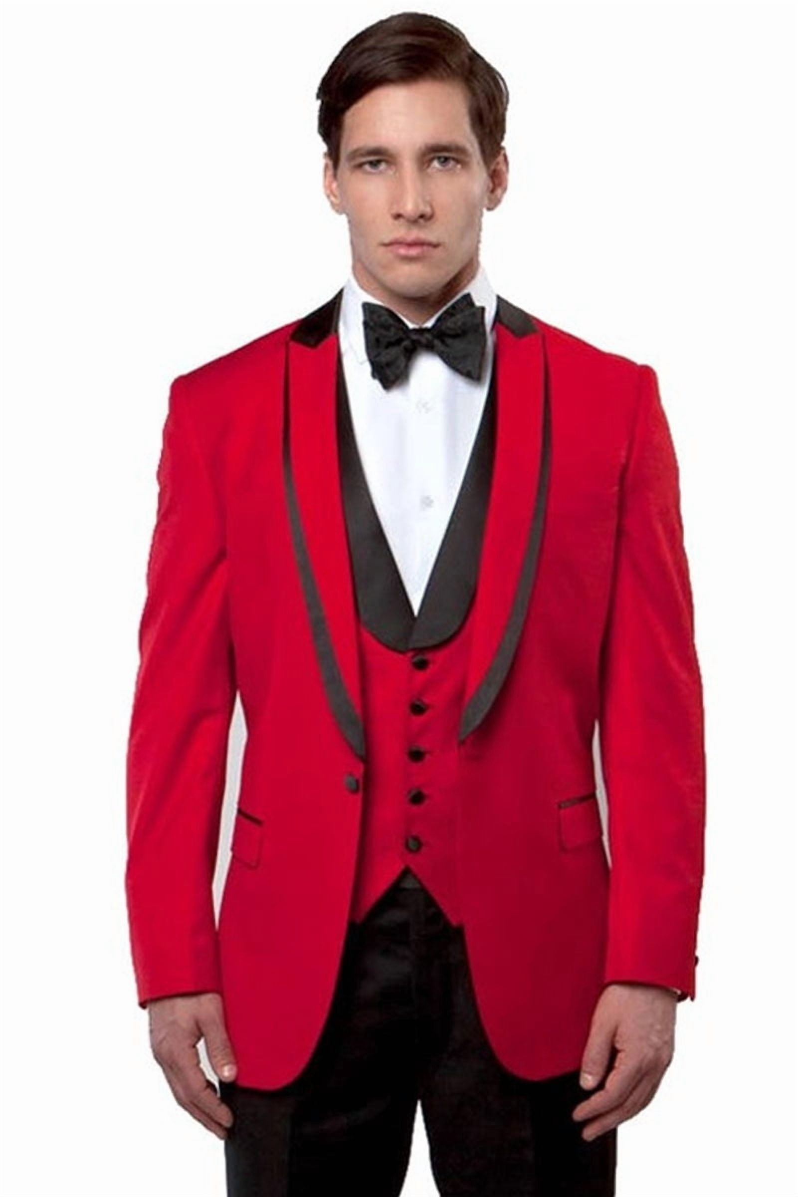 Men's Bryan Michaels Tuxedos Red Satin Trimmed Tuxedo with Peak Lapel ...
