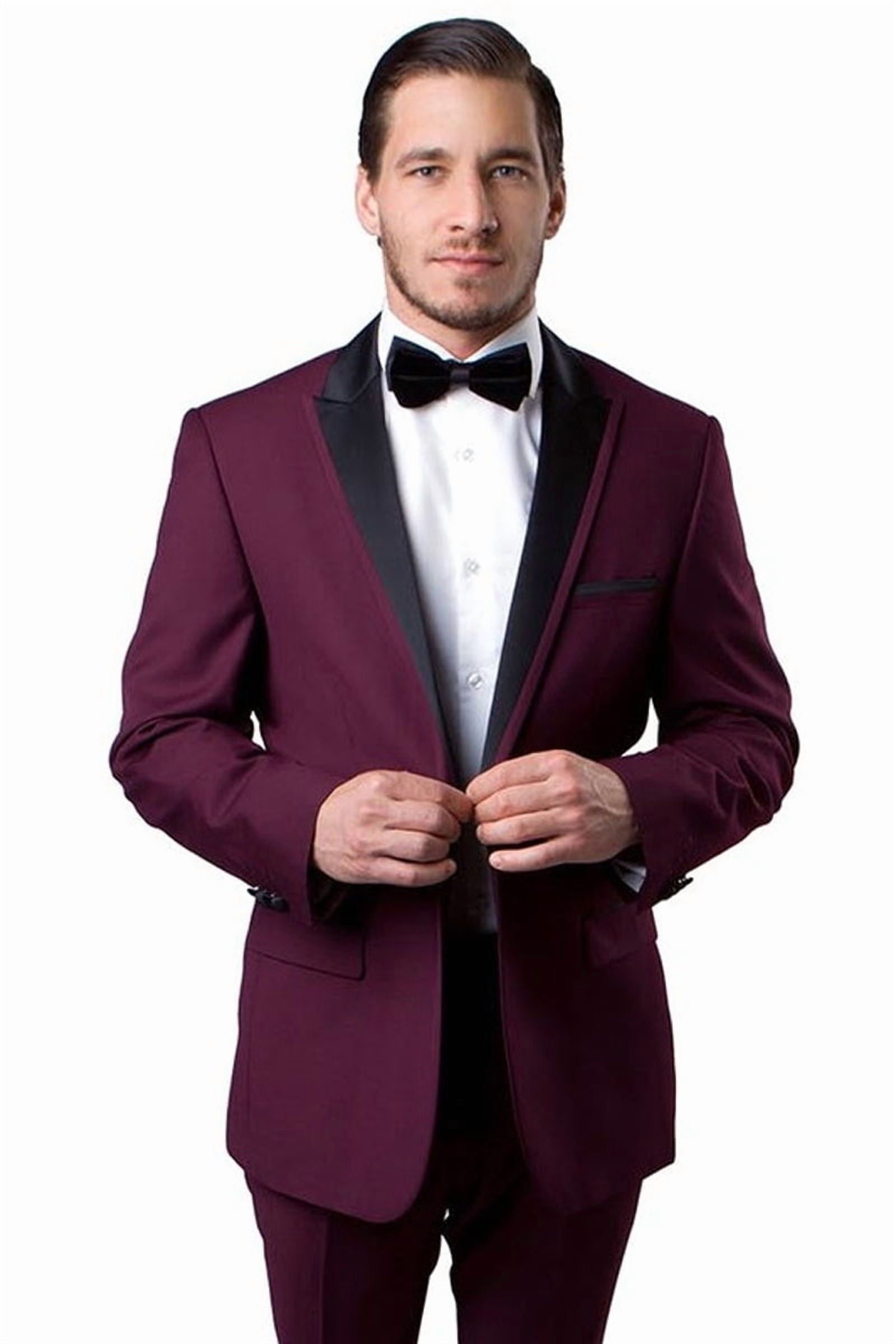 Men's Bryan Michaels Tuxedos Sleek Burgundy Satin Trim Tuxedo Burgundy ...