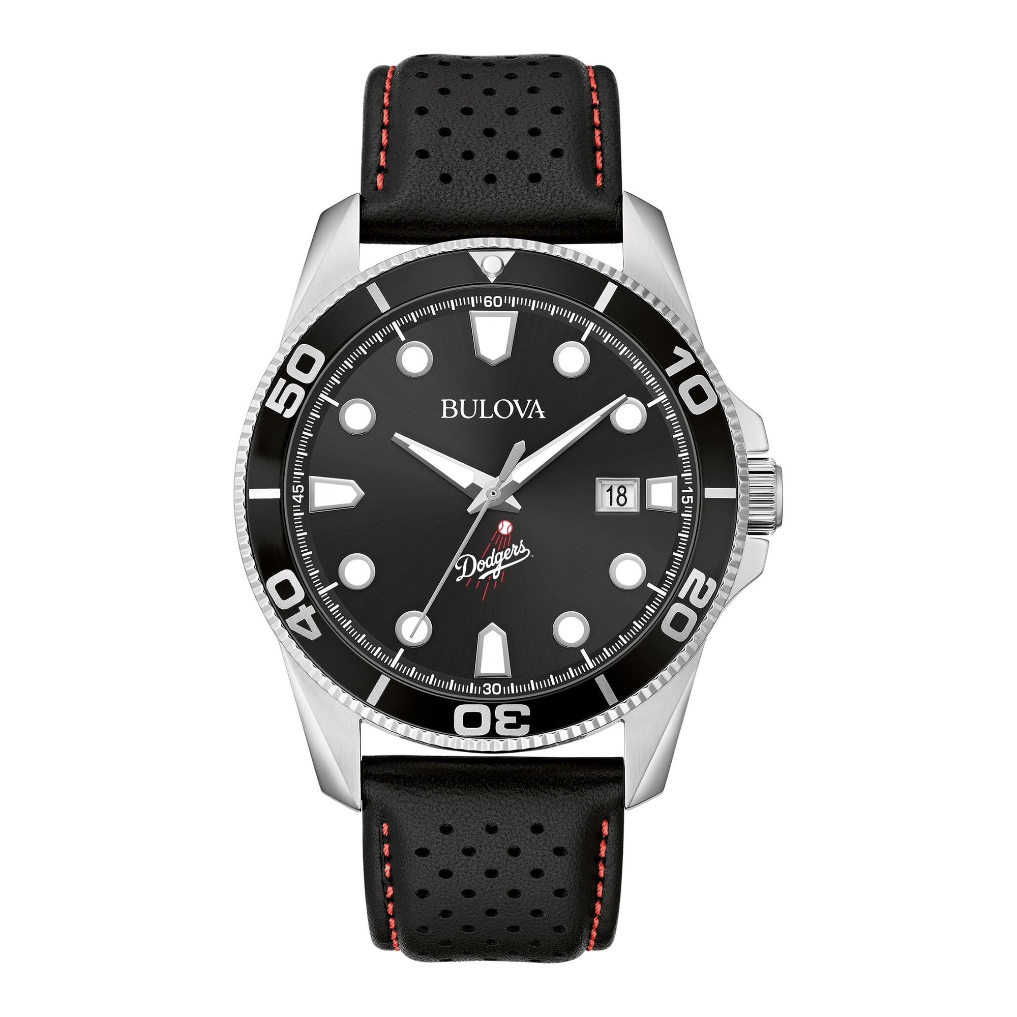 Men's Bulova Black Los Angeles Dodgers Sport Leather Strap Watch ...