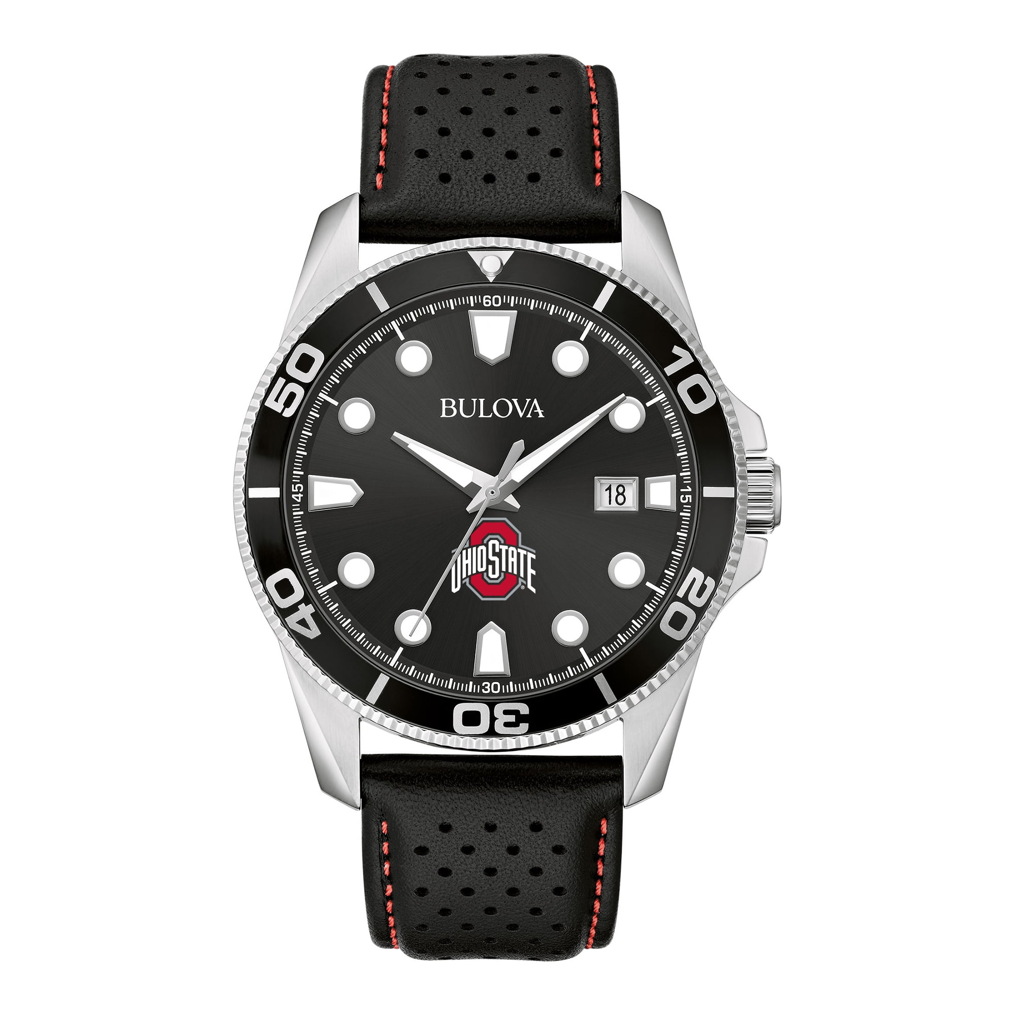 Men's Bulova Black Ohio State Buckeyes Sport Leather Strap Watch ...