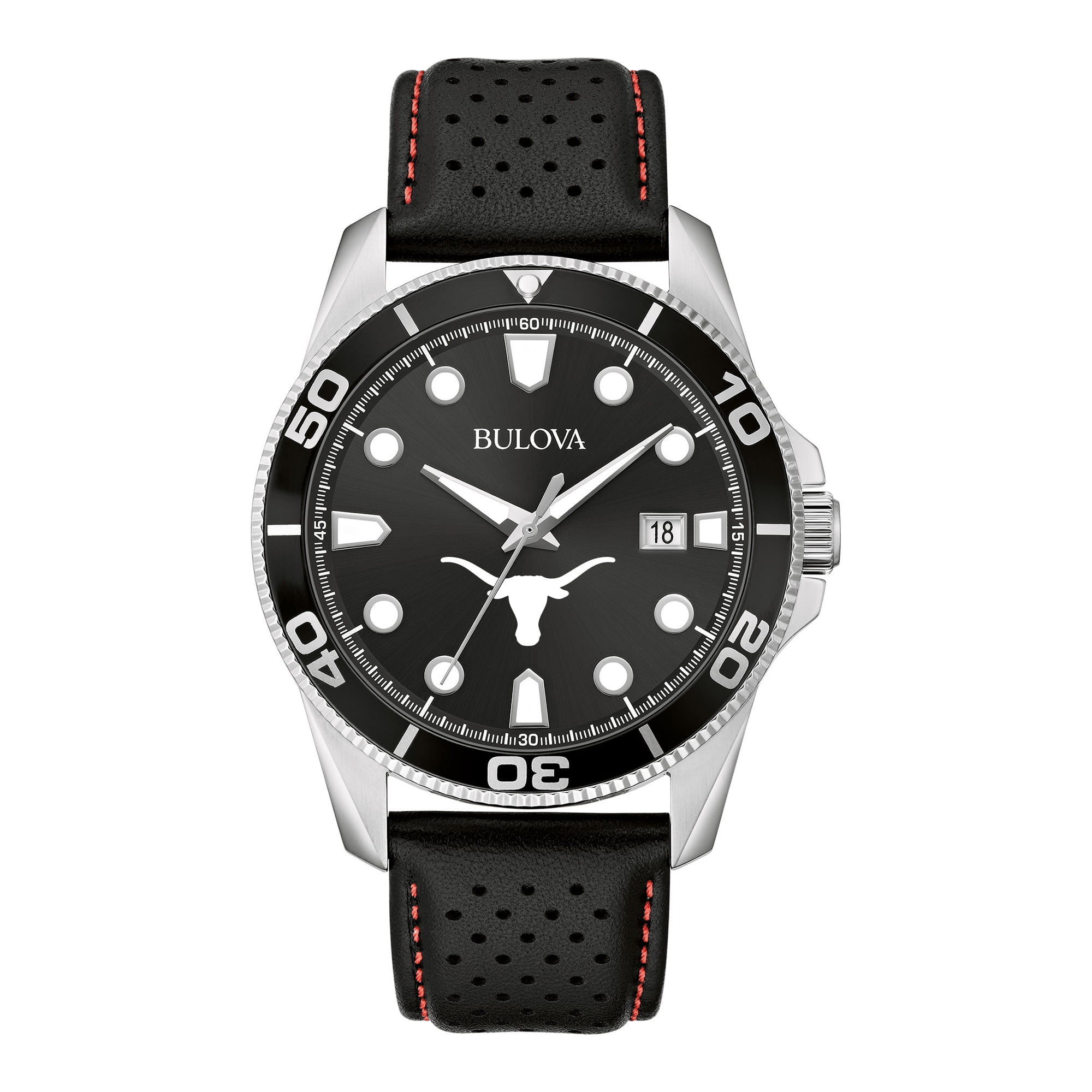 Men's Bulova Black Texas Longhorns Corporate Collection Leather Strap ...