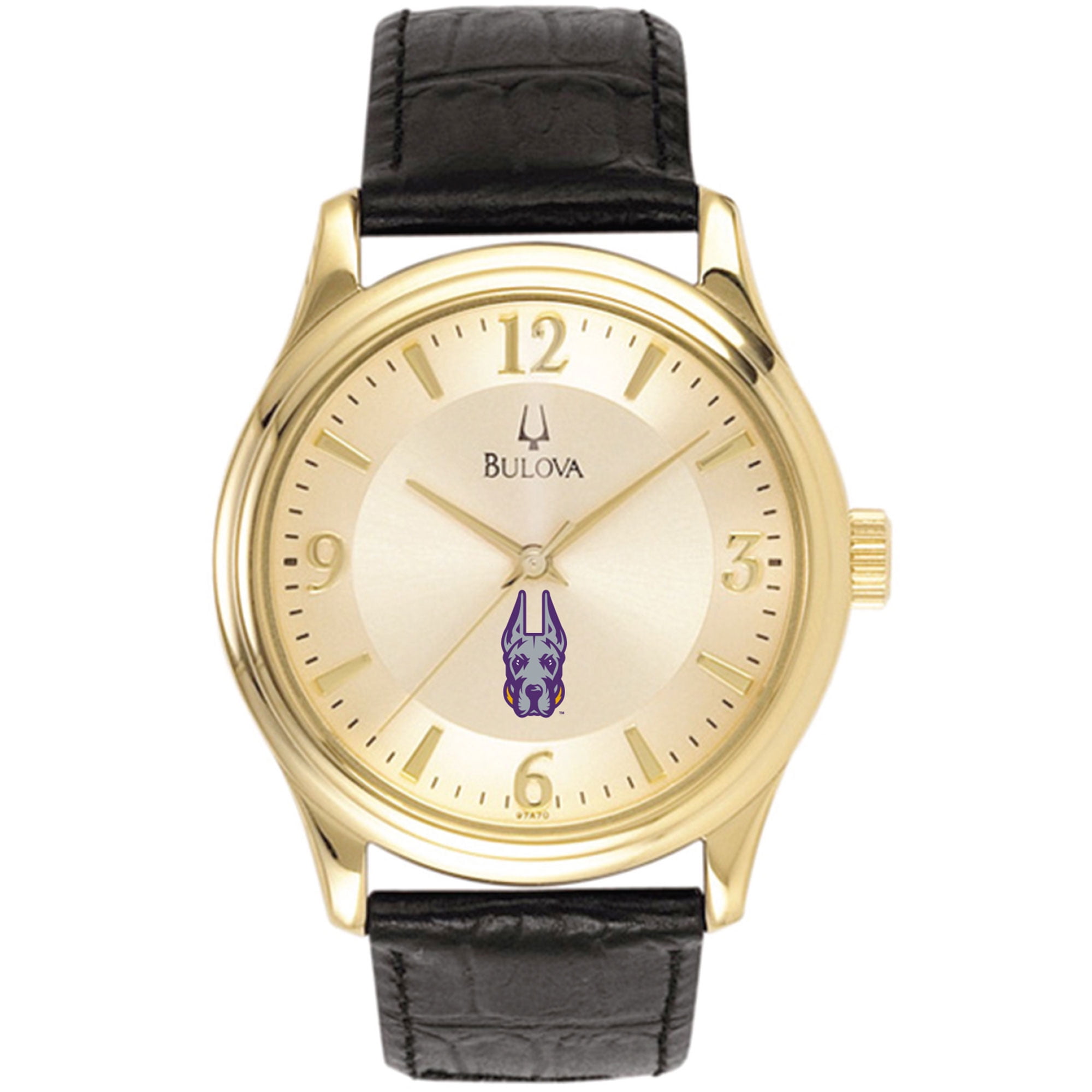 Men's Bulova Gold/Black UAlbany Great Danes Stainless Steel Watch with ...