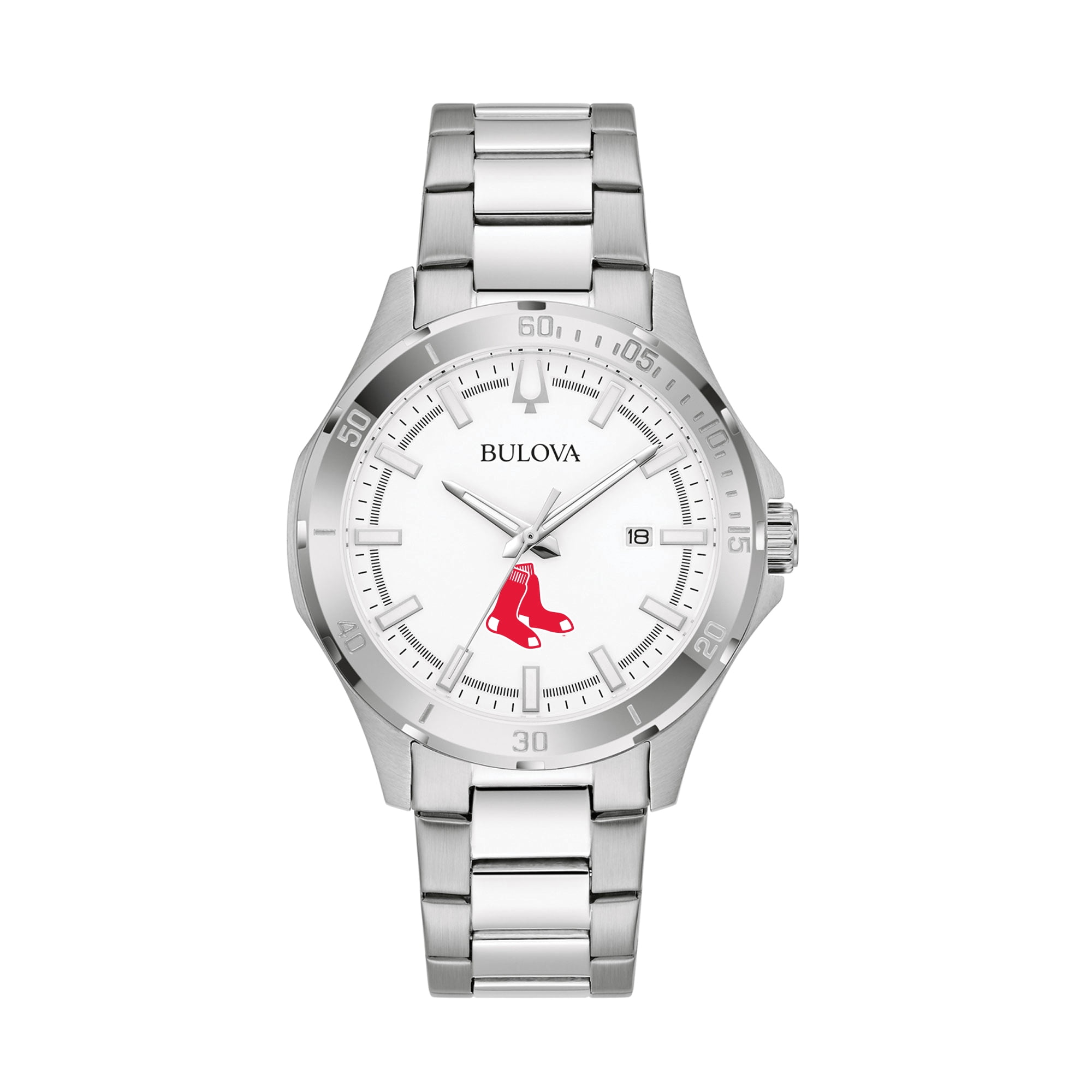 Men's Bulova Silver Boston Red Sox Stainless Steel Classic Sport Watch ...