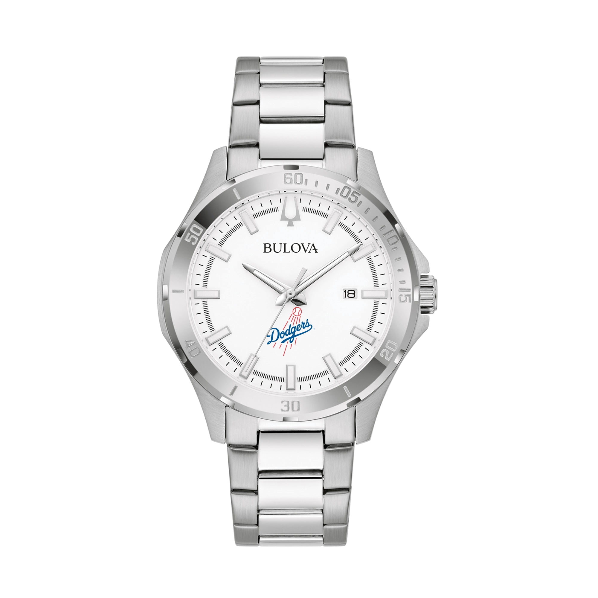 Men's Bulova Silver Los Angeles Dodgers Stainless Steel Classic Sport ...