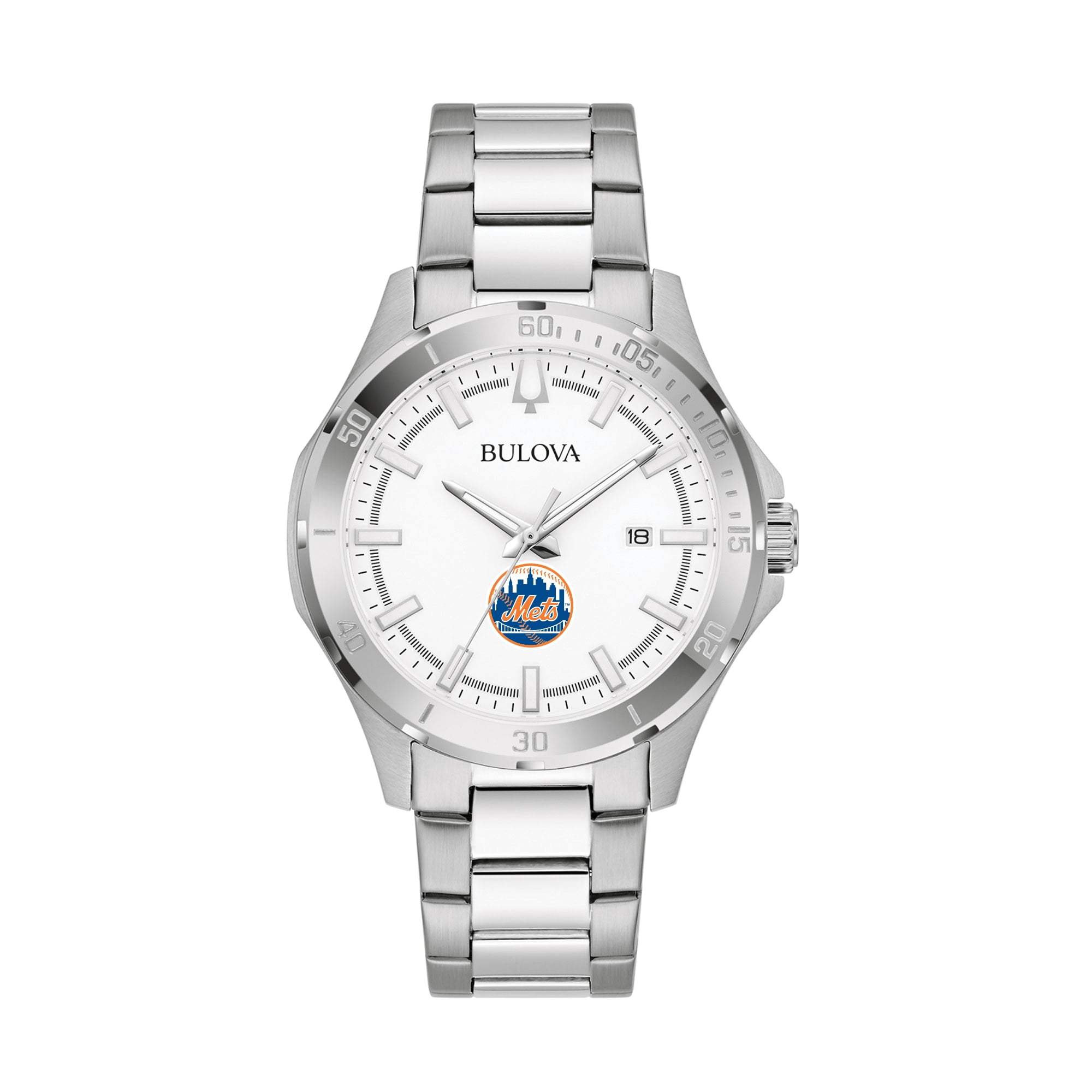 Men's Bulova Silver New York Mets Stainless Steel Classic Sport Watch ...