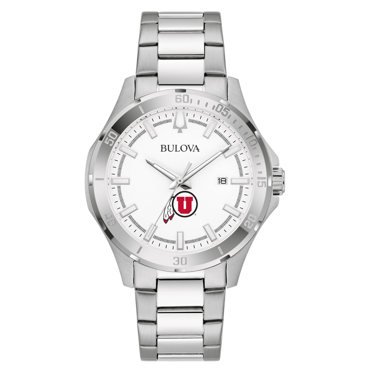 Men's Bulova Silver Utah Utes Stainless Steel Classic Sport Watch ...