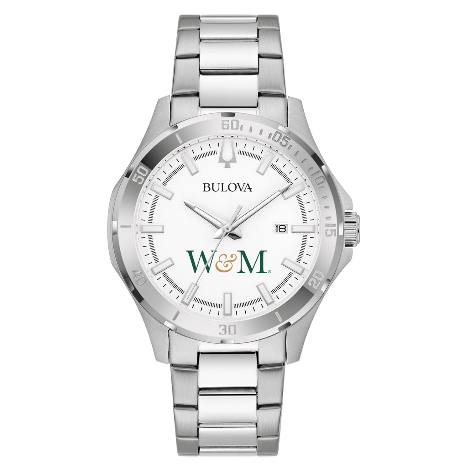 Men's Bulova Silver William & Mary Tribe Stainless Steel Classic Sport ...