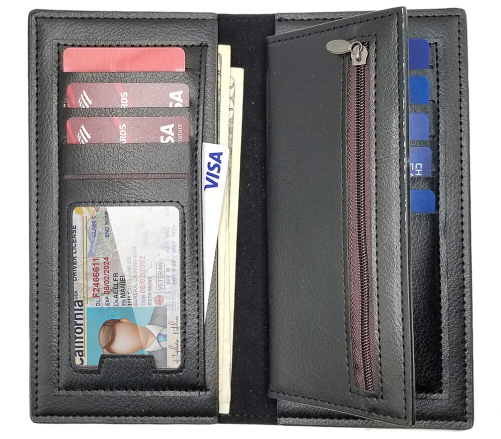 Men's Business Bifold Wallet Long Clutch Leather Wallet RFID Blocking ...