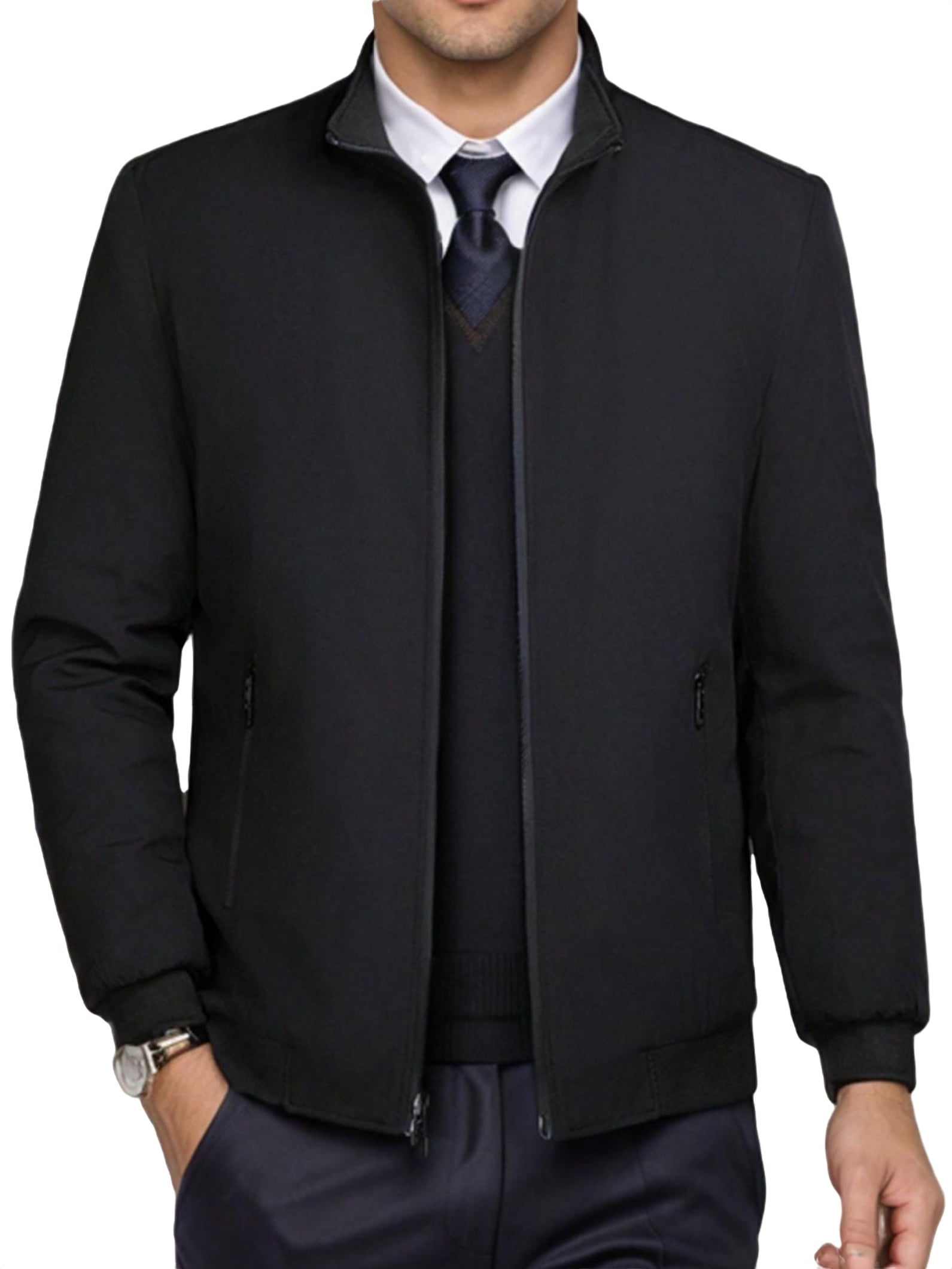 Men's Business Style Gentleman Long Sleeve Zip-Up Collar Jacket - Non ...